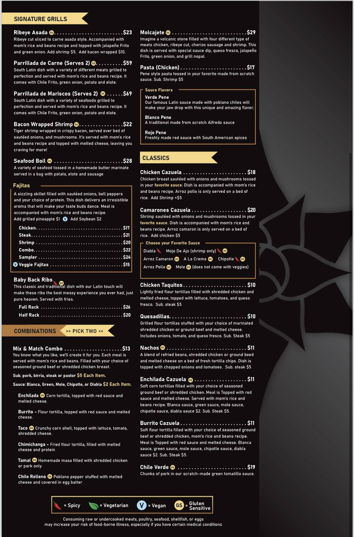 Menu at Rigo's Finest Latin Grill pub & bar, Longview
