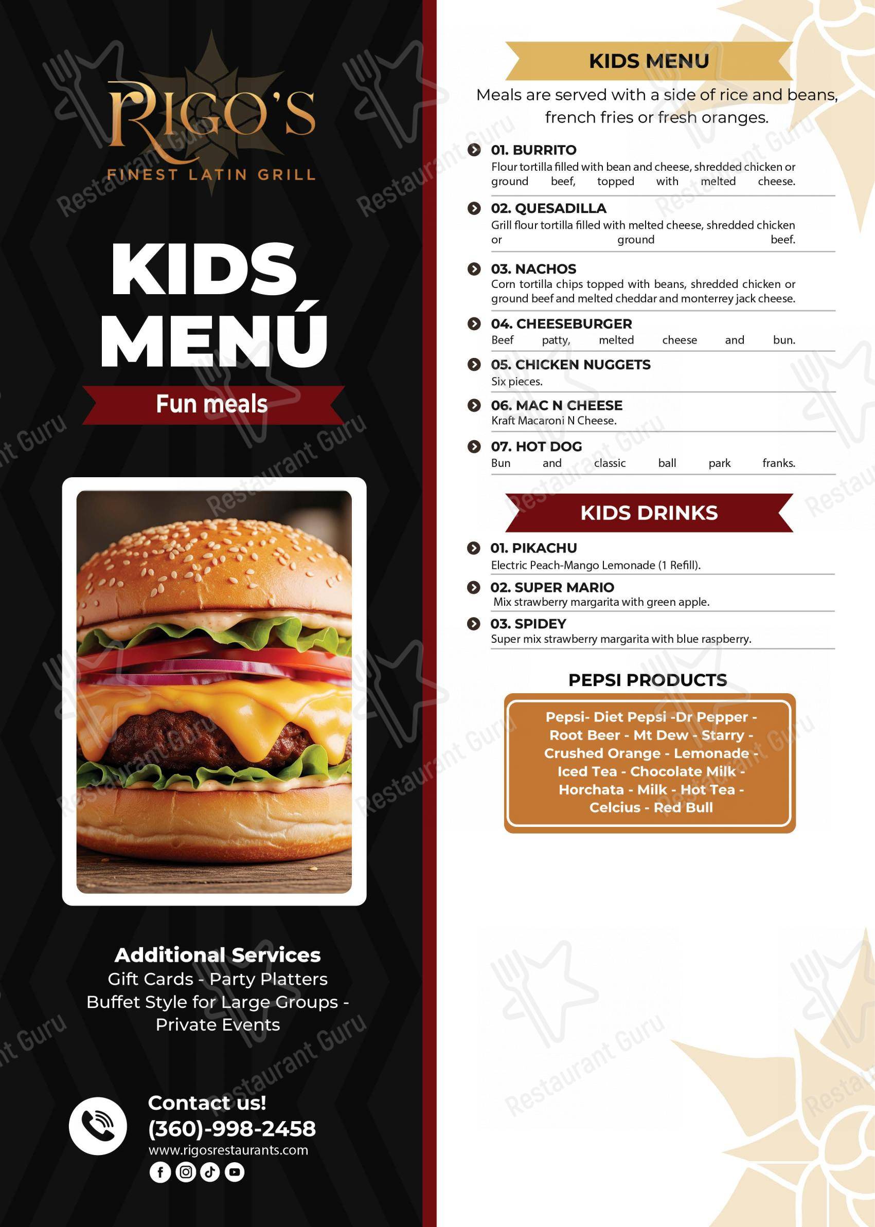 Menu at Rigo's Finest Latin Grill pub & bar, Longview