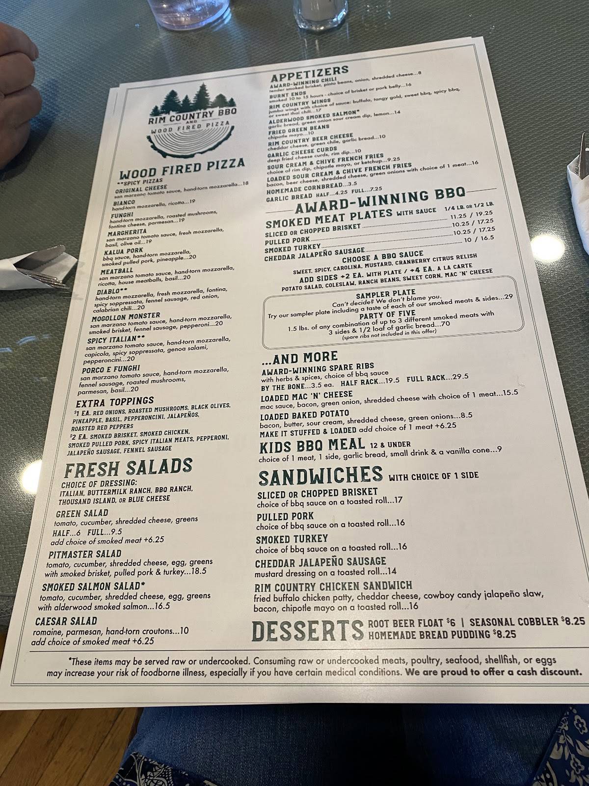 Menu at Rim Country BBQ and Wood-Fired Pizza, Payson