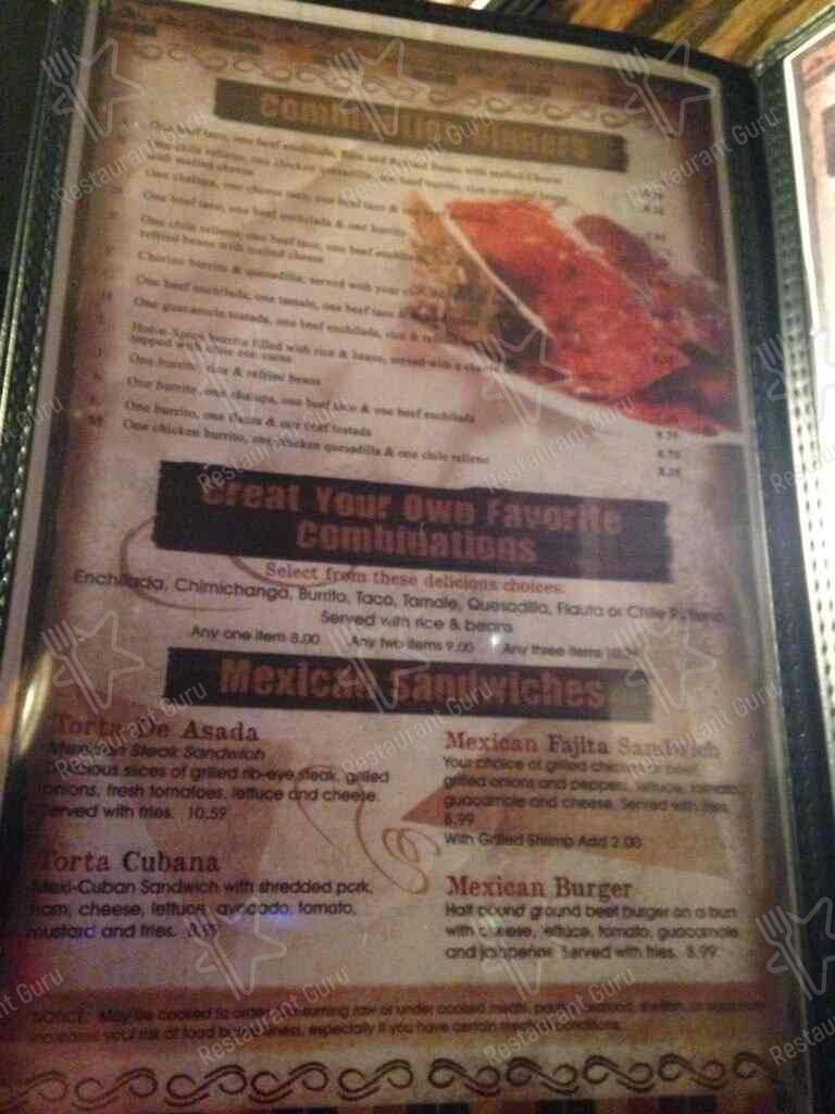 Menu at Rio Bravo restaurant, Pensacola, Bayou Blvd
