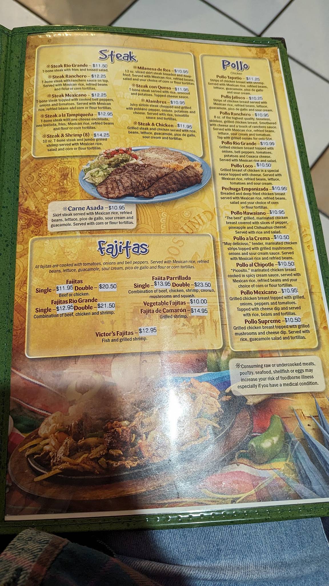 Menu at Rio Grande restaurant, Mayfield