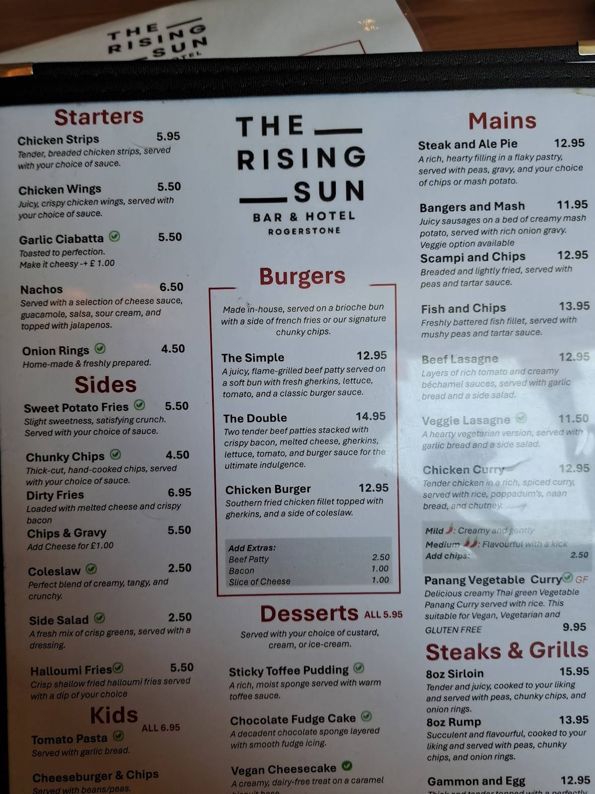 Menu at Rising Sun pub & bar, Rogerstone, 1 Cefn Rd