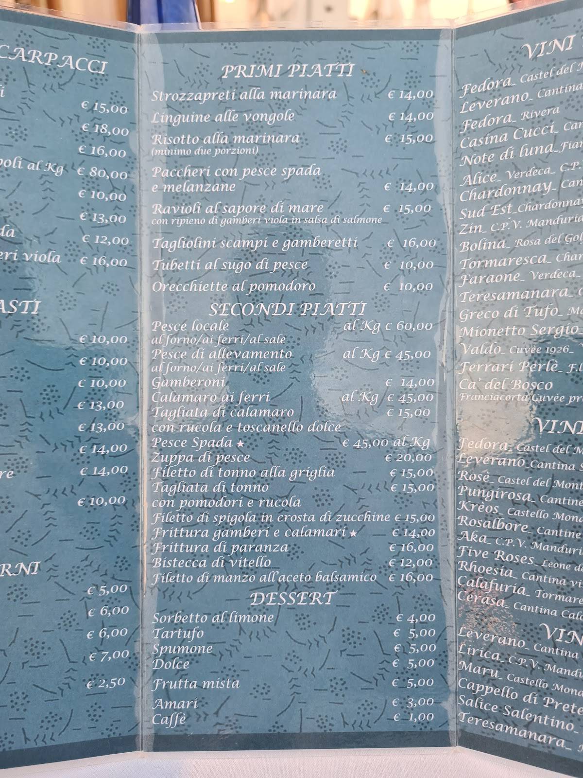 Speisekarte von Ristorante Al Gambero, Porto Cesareo