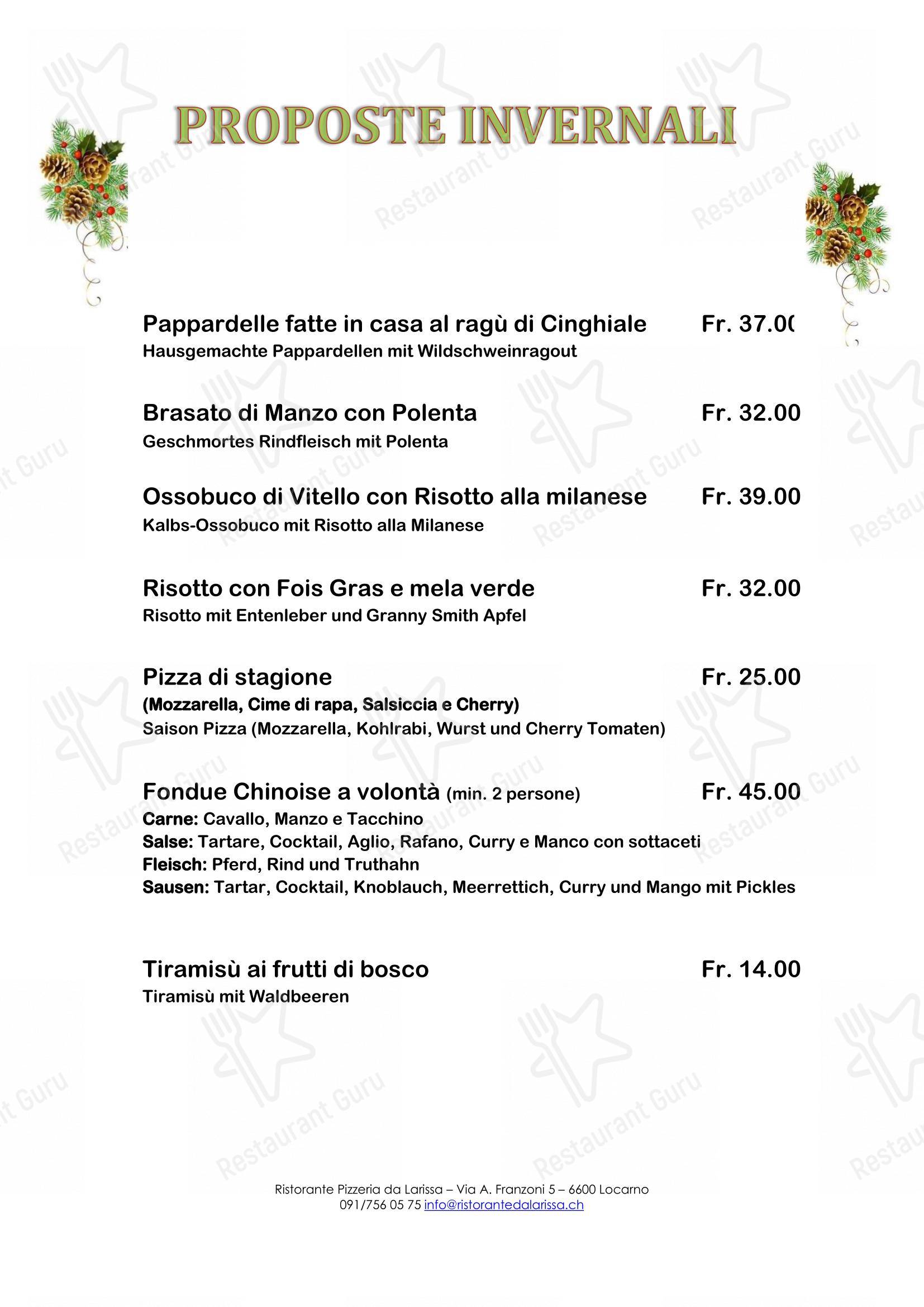 Speisekarte von Ristorante Da Larissa, Locarno