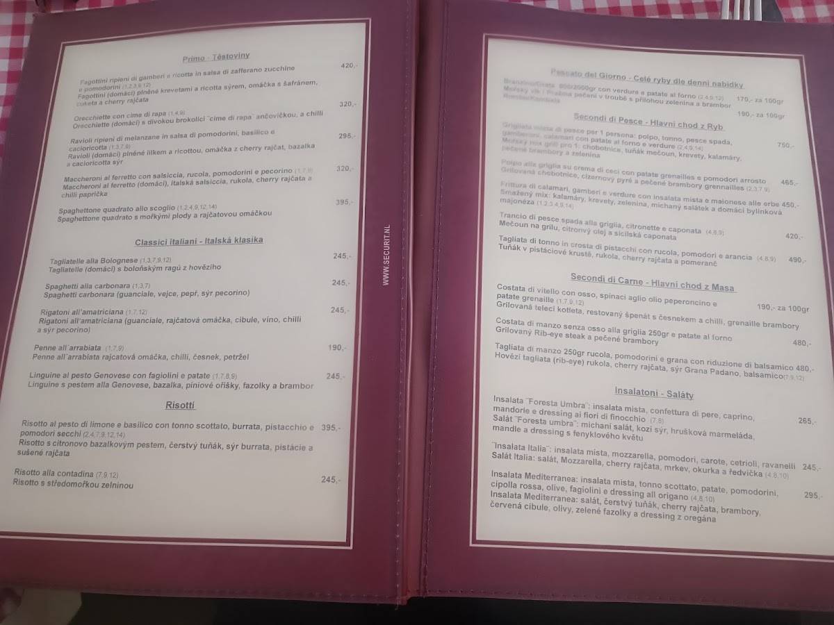Menu at Ristorante Gastronomia i Trulli restaurant, Prague, Na Dolinách ...