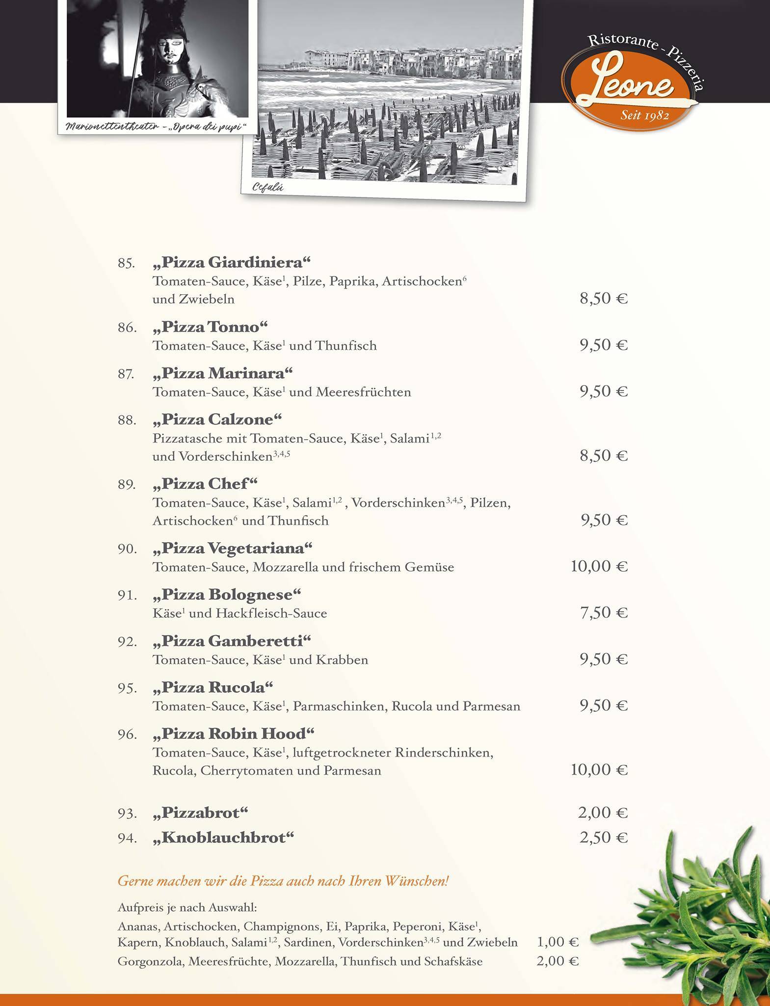 Speisekarte von Ristorante Leone pizza, Warburg, Paderborner Tor 136
