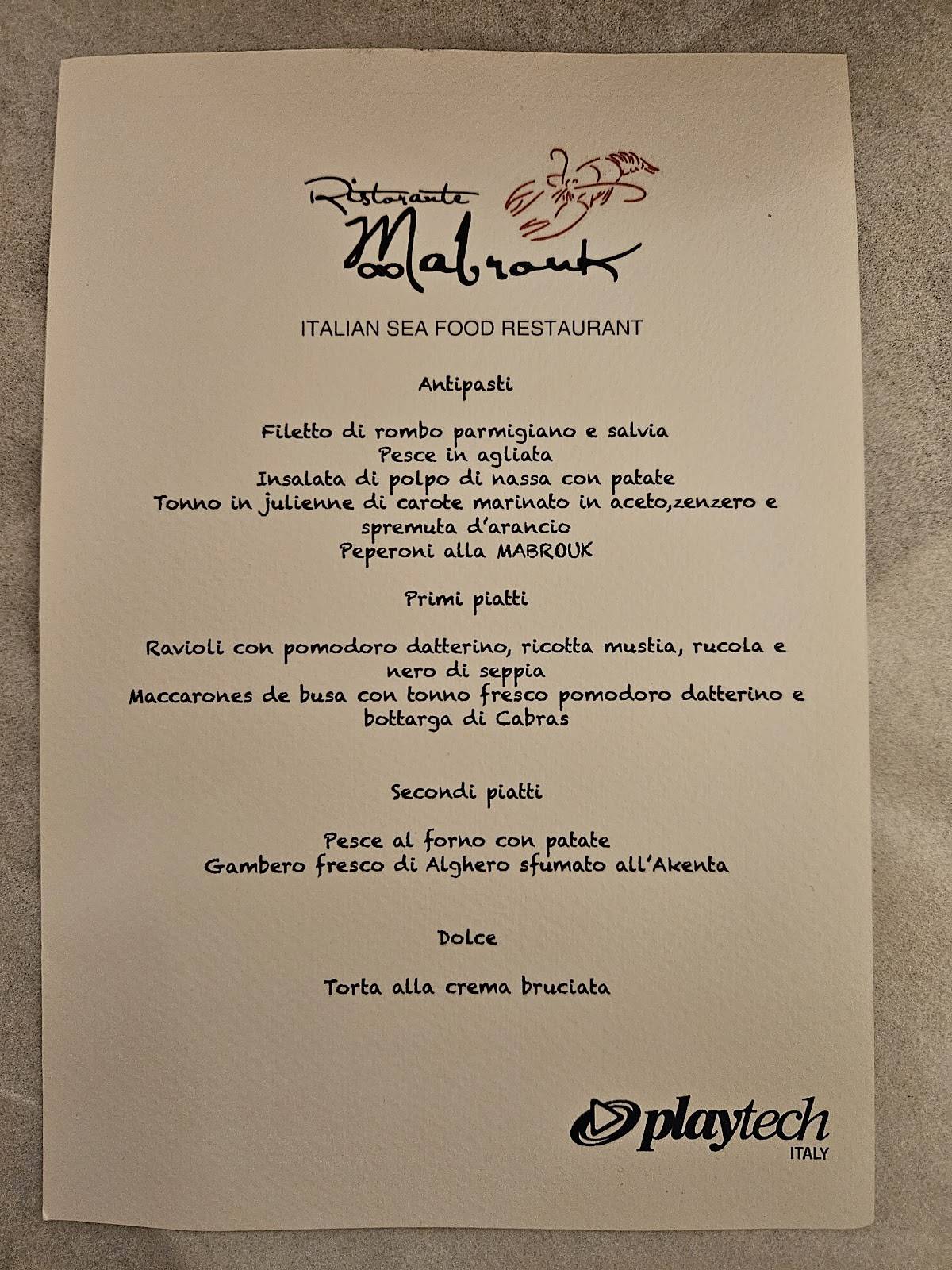 Menu da Ristorante Mabrouk, Alghero