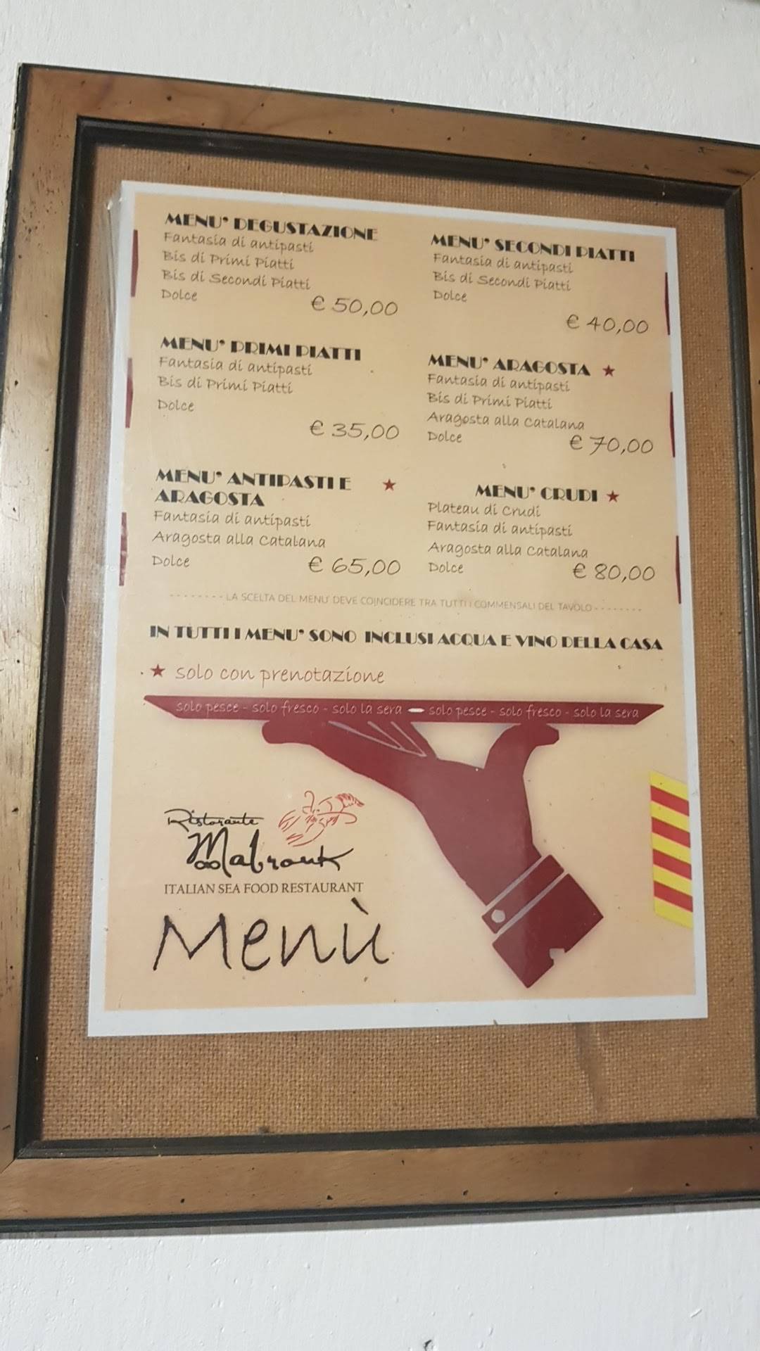 Menu da Ristorante Mabrouk, Alghero