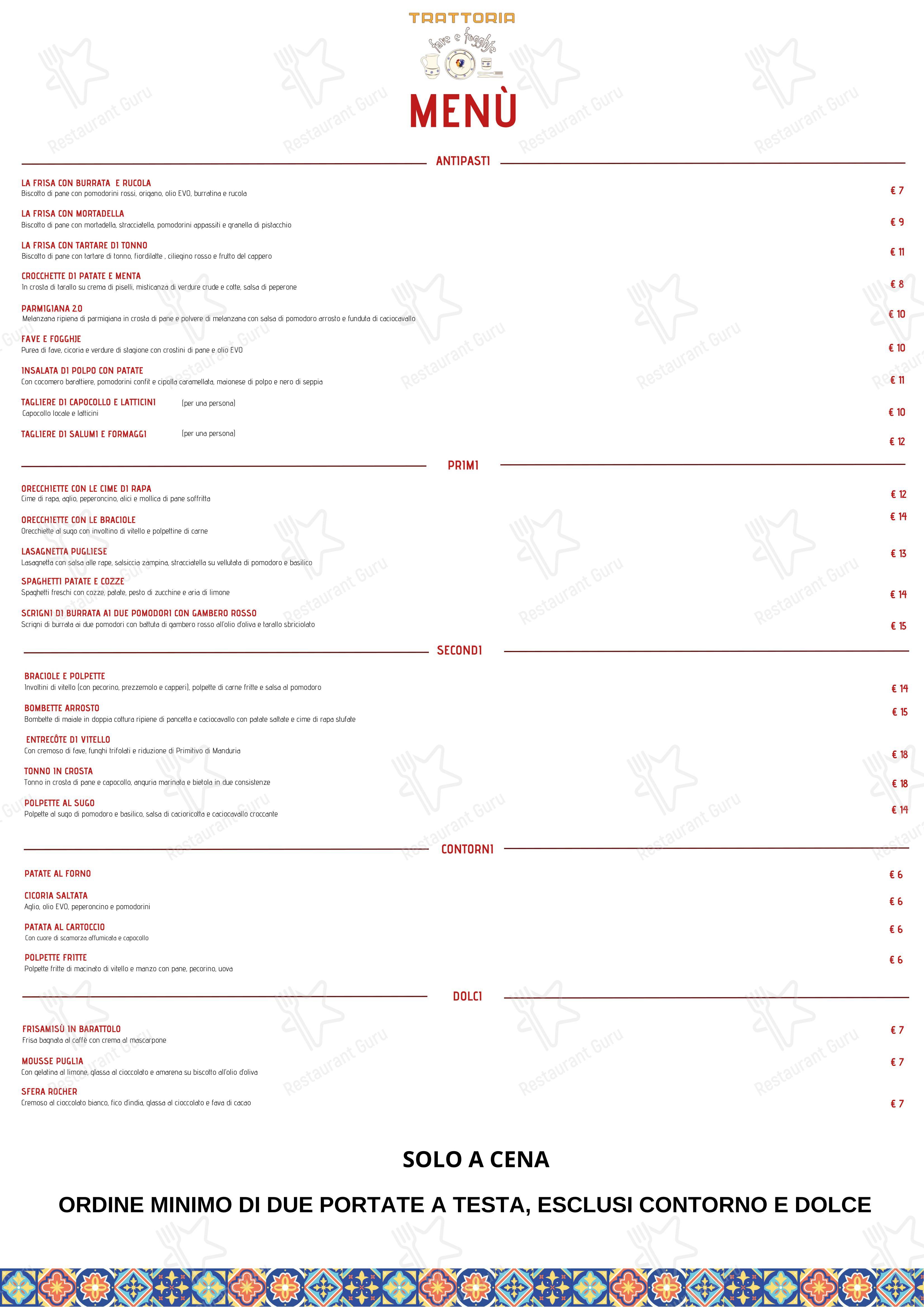 Menu at Ristorante Trattoria Fave e Fogghje, Ostuni