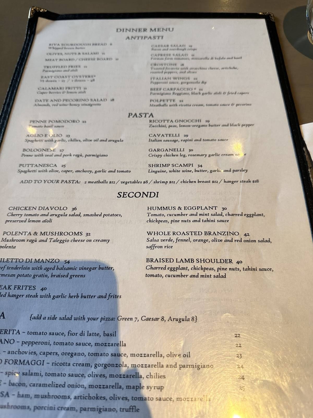 Menu at Riva restaurant, Gananoque