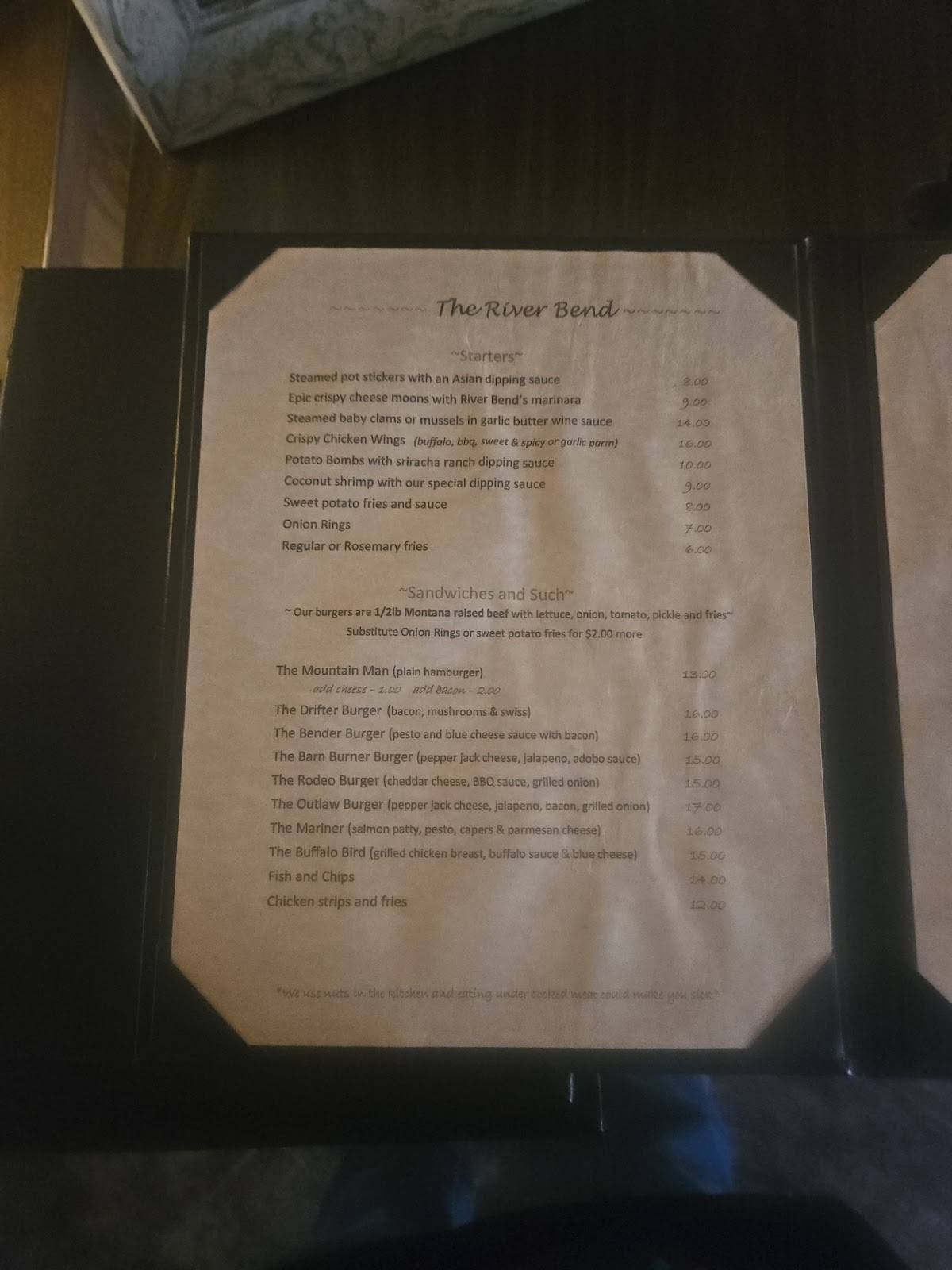 Menu at River Bend Restaurant, USA, MT-37