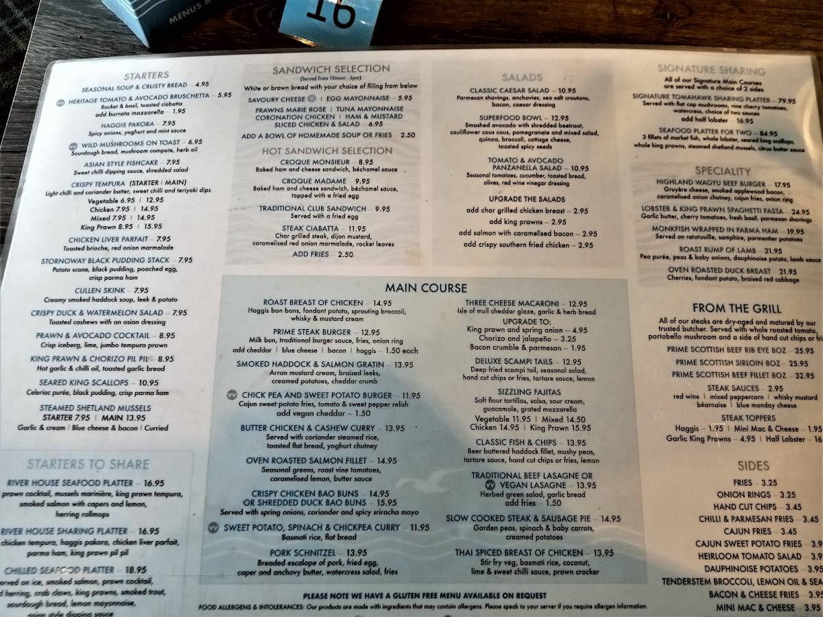 Menu at River House Stirling restaurant, Stirling