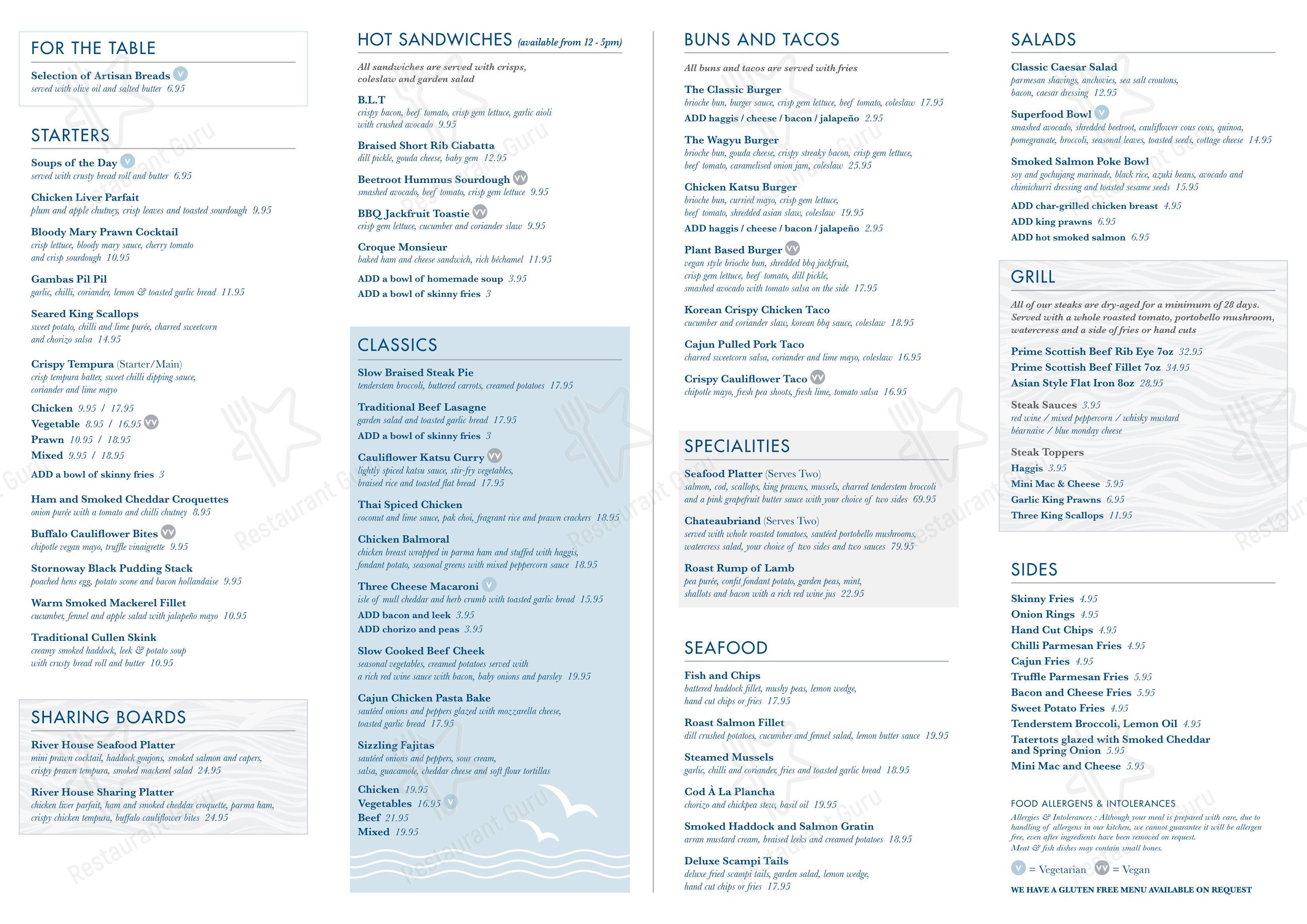 Menu at River House Stirling restaurant, Stirling