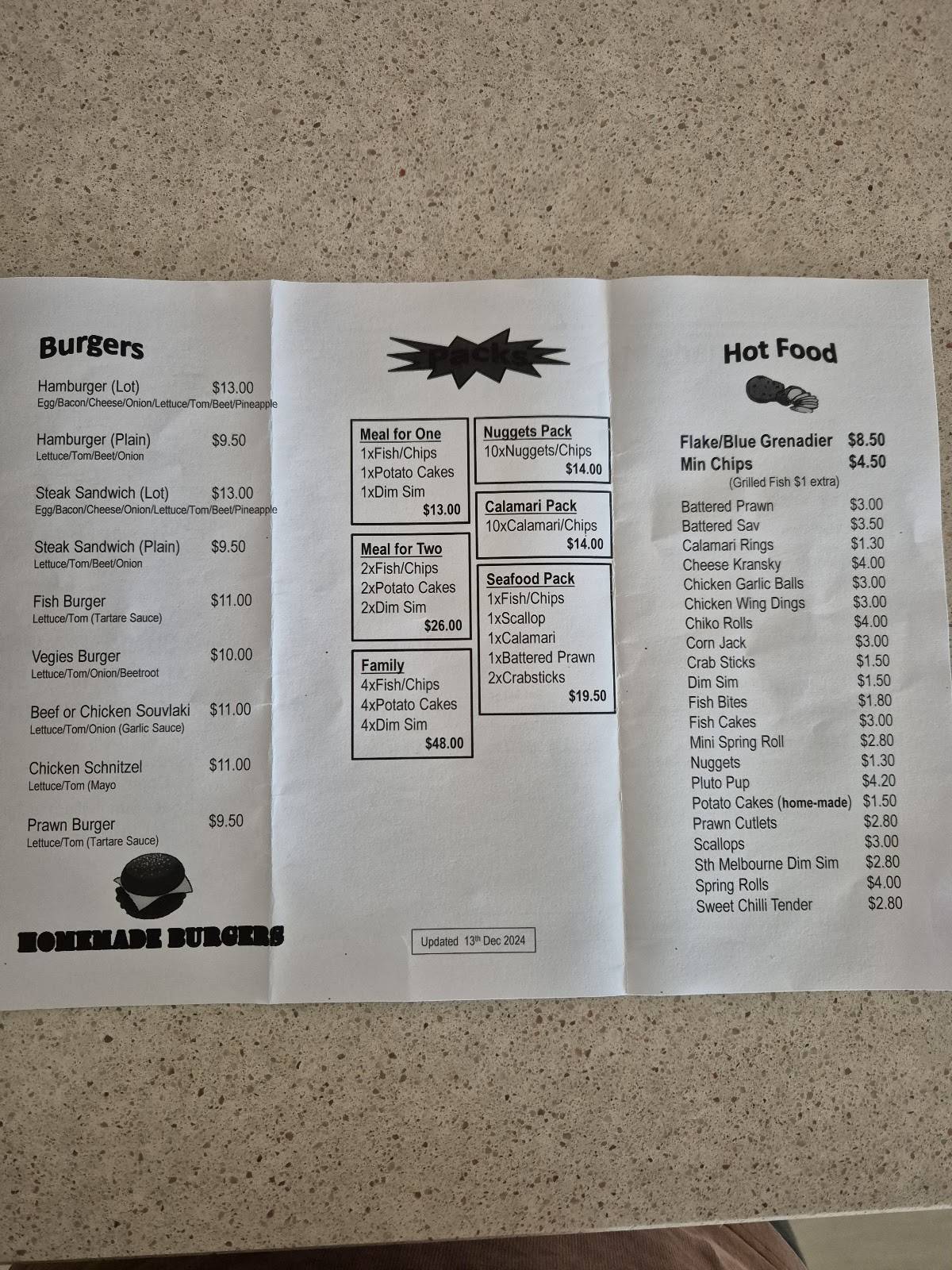 Menu at River Lakes Takeaway, Moama