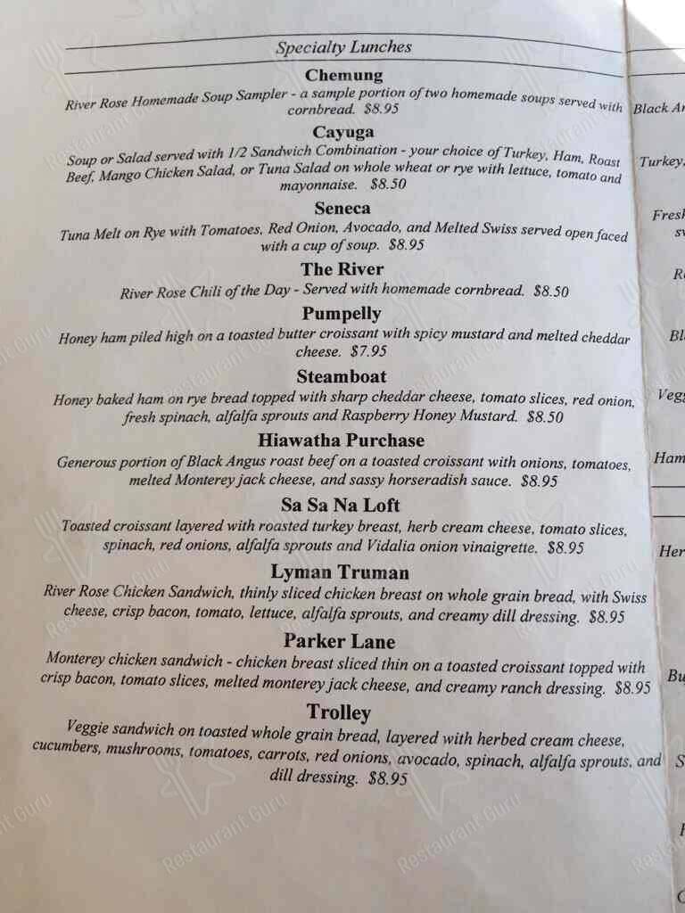 Menu at River Rose Cafe, Owego