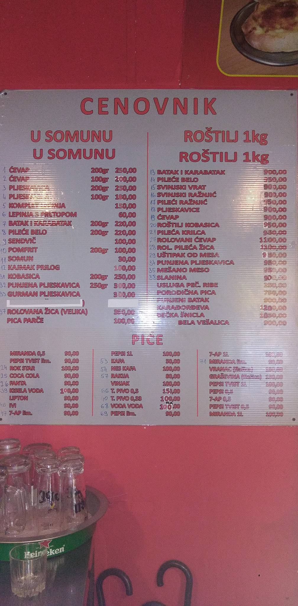 Menu at Roštilj Kod Saleta Brade restaurant, Odžaci