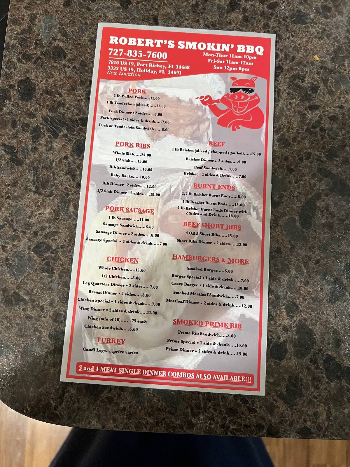 Menu at Robert's Smokin' BBQ, Port Richey
