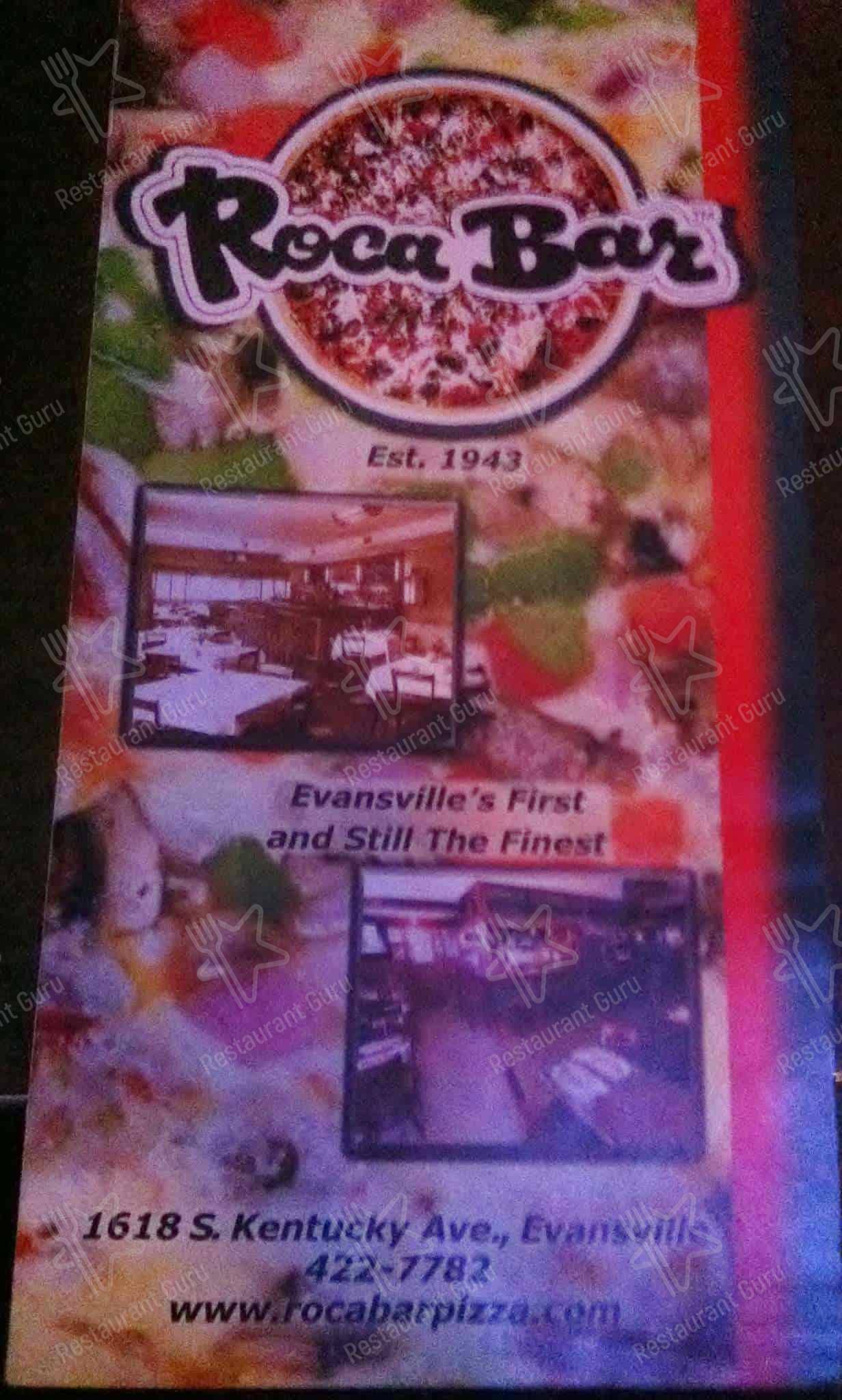 Menu at Roca Bar, Evansville, Washington Avenue