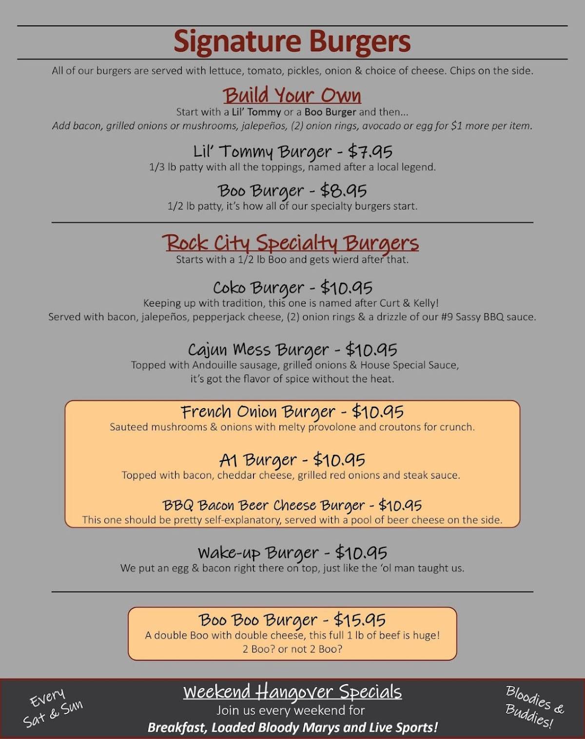 Menu at Rock City Tap Inc pub & bar, Rock City