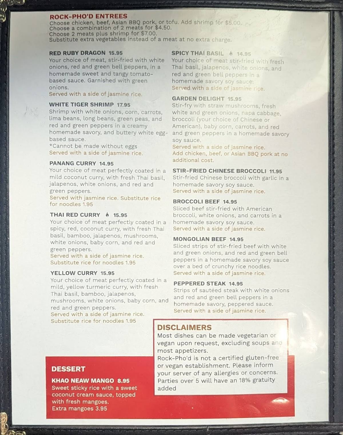 Menu at Rock-Pho'd Asian Fusion Cuisine restaurant, Rockford
