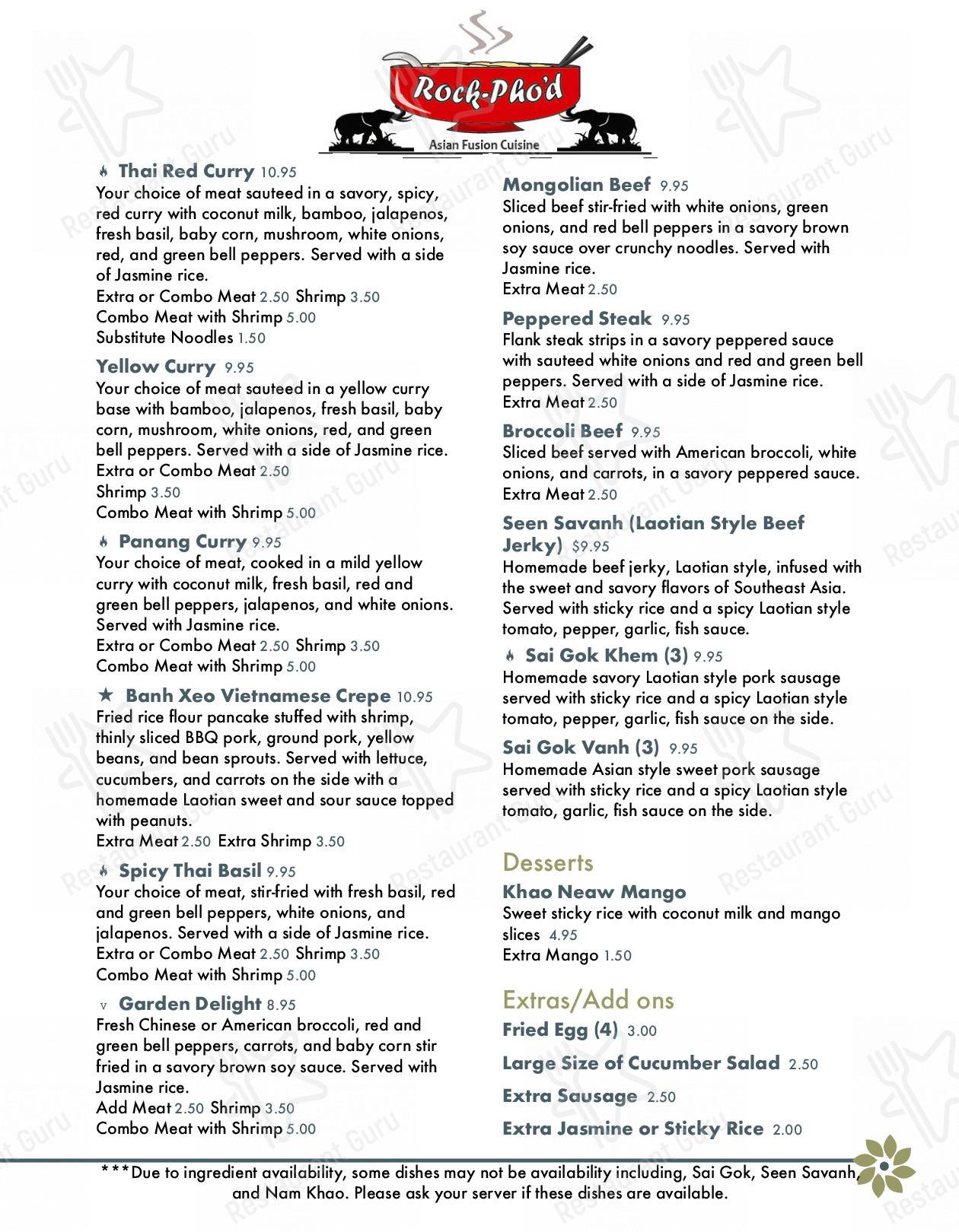 Menu at Rock-Pho'd Asian Fusion Cuisine restaurant, Rockford