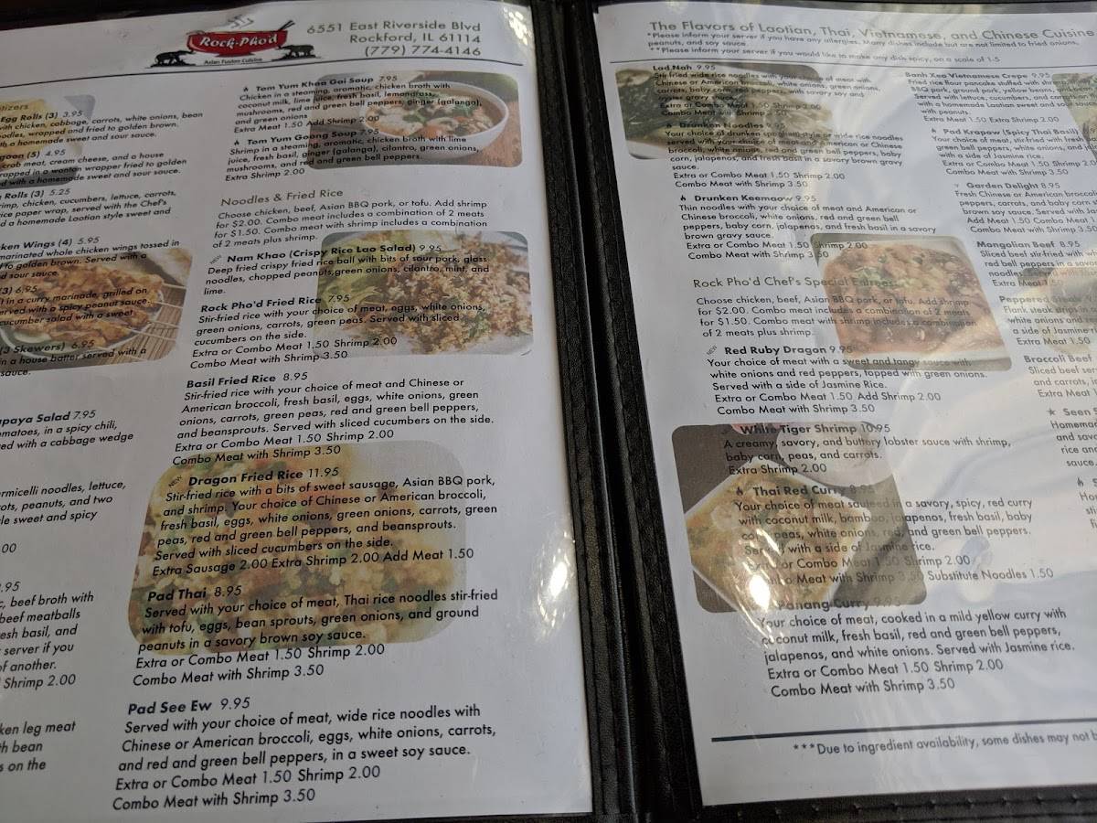 Menu at Rock-Pho'd Asian Fusion Cuisine restaurant, Rockford