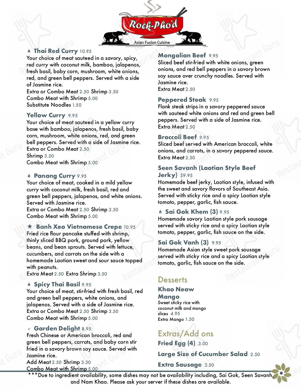 Menu at Rock-Pho'd Asian Fusion Cuisine restaurant, Rockford