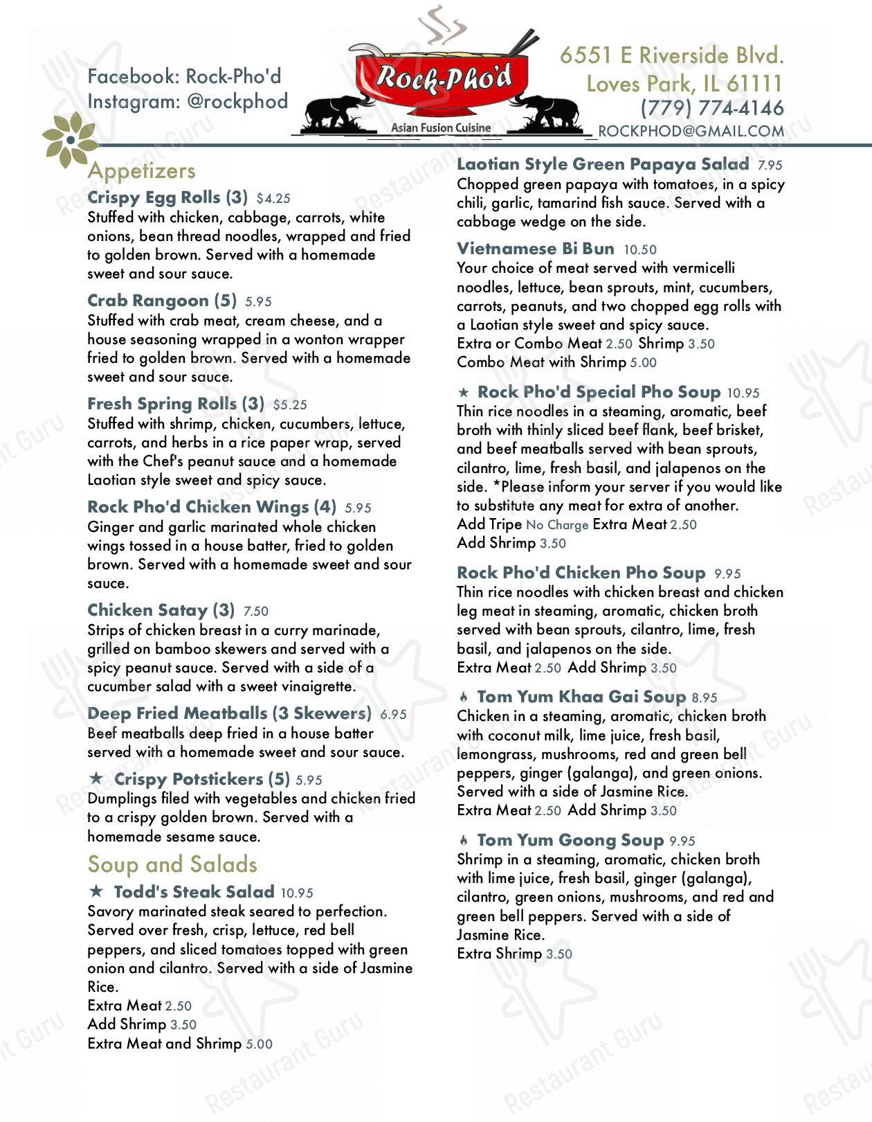 Menu at Rock-Pho'd Asian Fusion Cuisine restaurant, Rockford