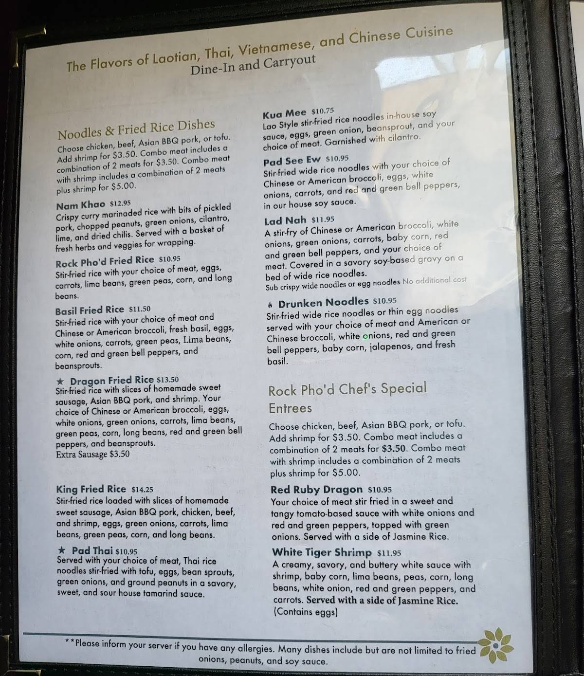 Menu at Rock-Pho'd Asian Fusion Cuisine restaurant, Rockford