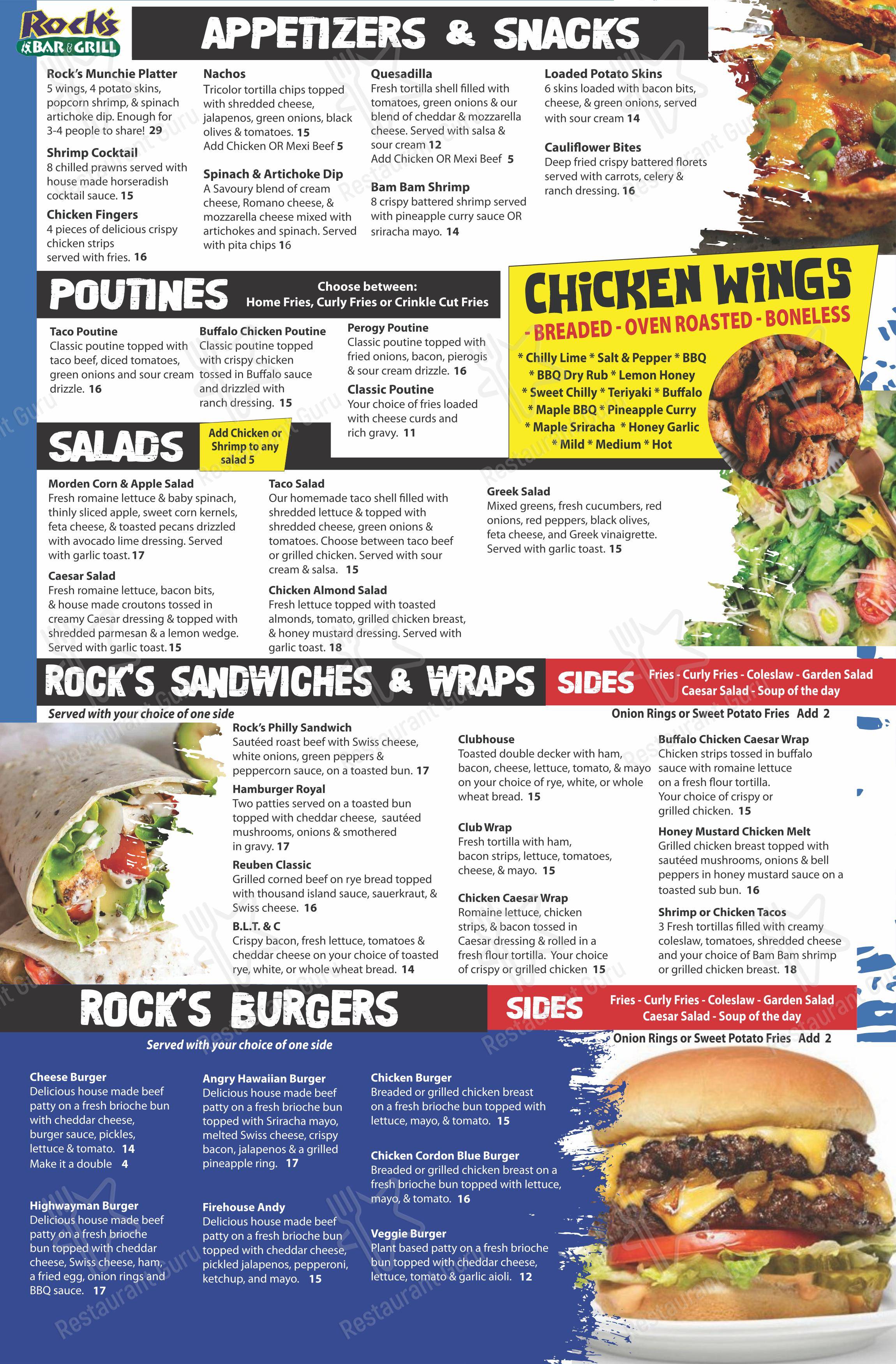 Menu at Rocks Bar & Grill, Morden