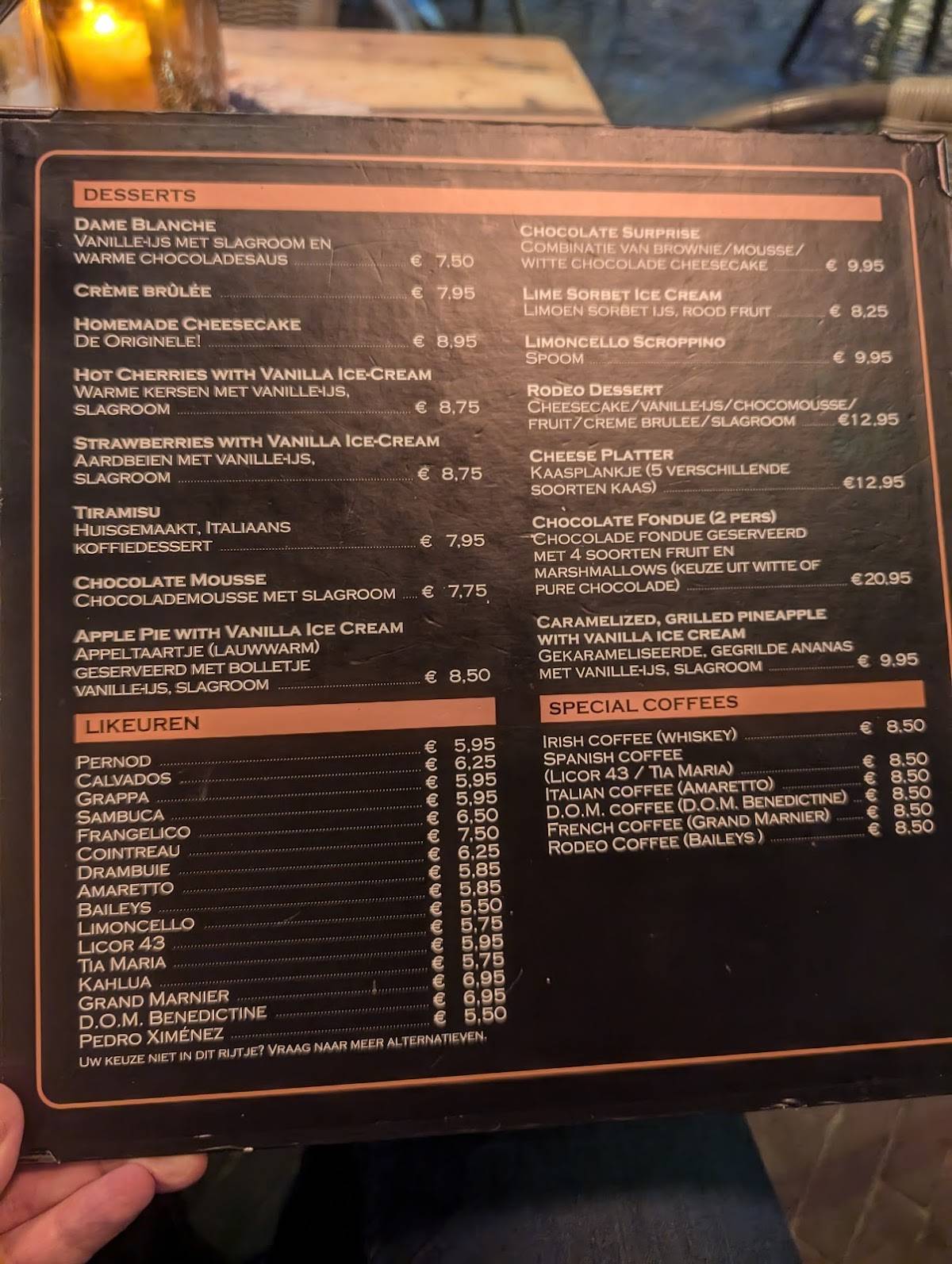 Speisekarte von Rodeo Arnhem, Arnheim
