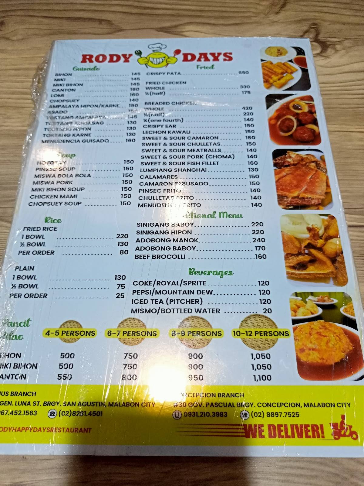 Menu at Rody "Happy" Day's Restaurant, Malabon
