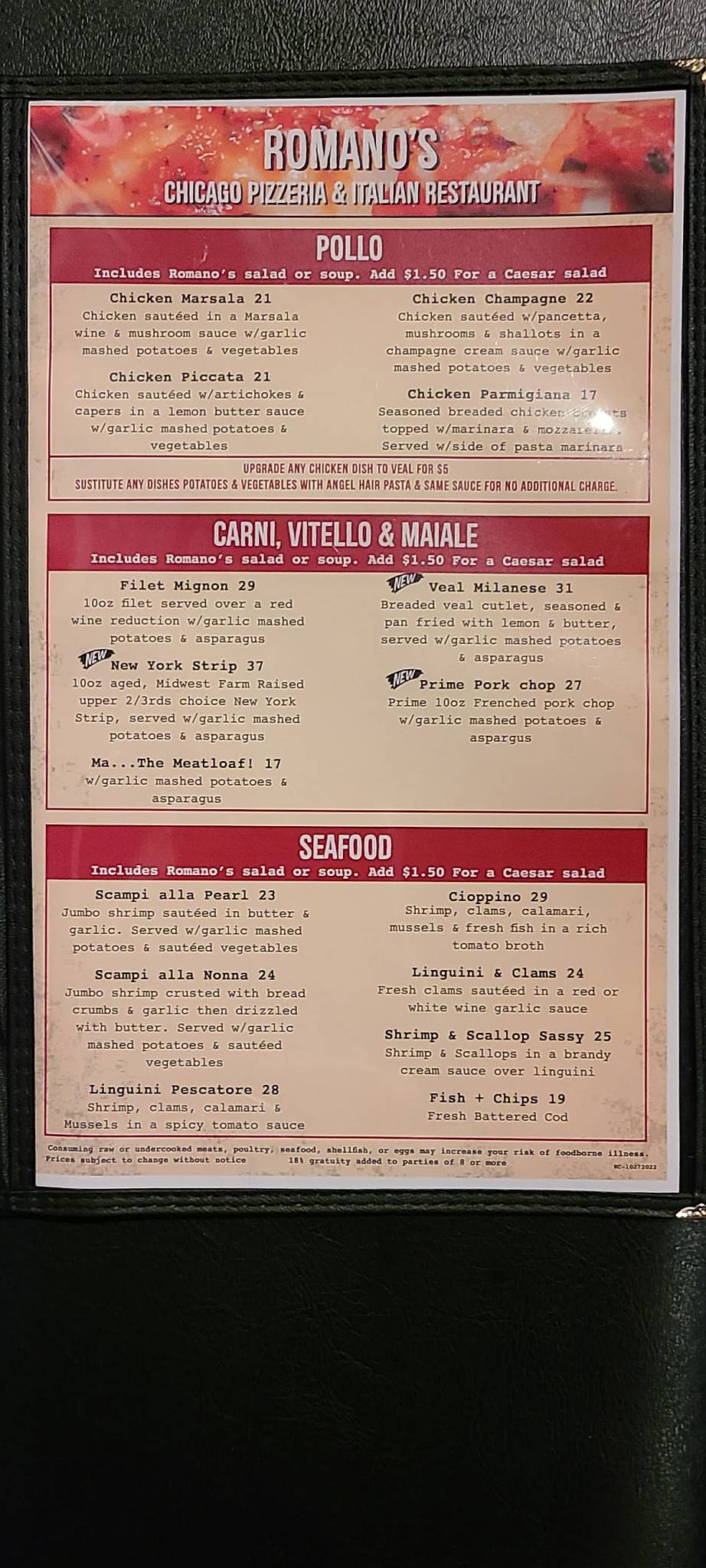 Menu at Romano's Chicago Pizzeria, Lake Havasu City