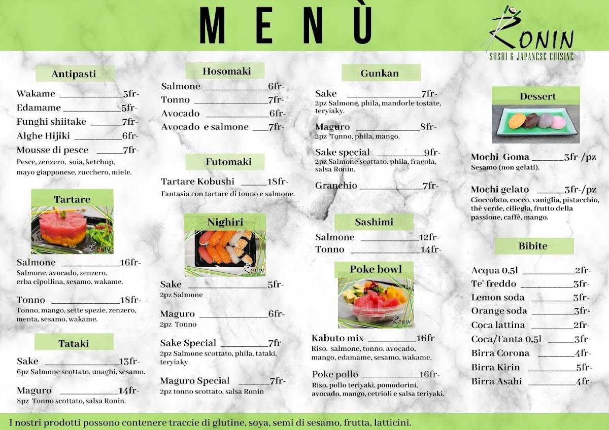 Carta de Ronin Food Locarno, Locarno