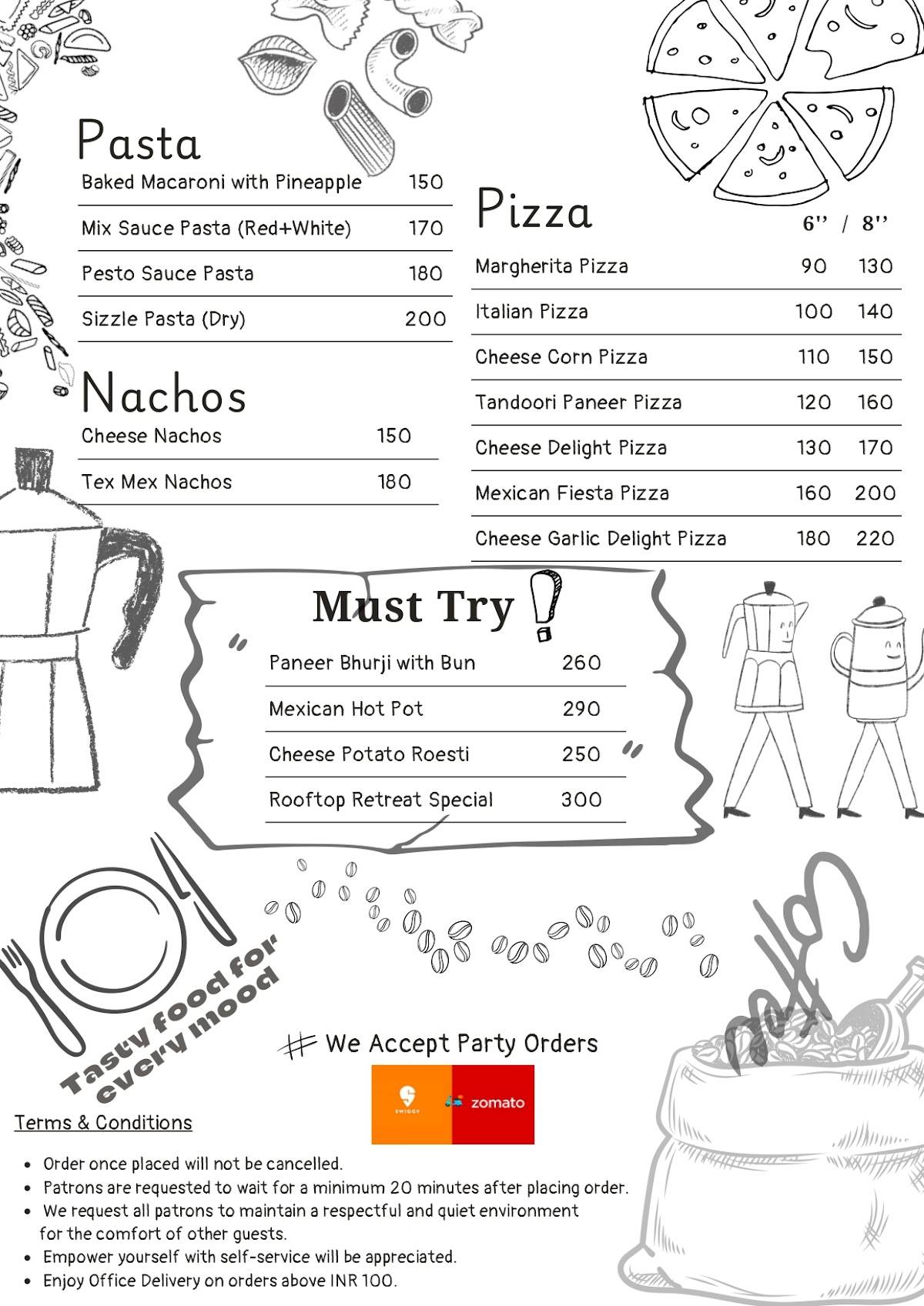 Menu at Rooftop Retreat, Ahmedabad