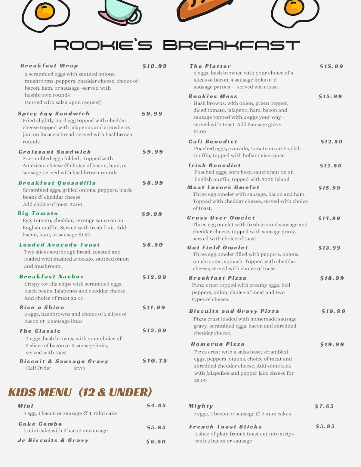 Menu at Rookies Sports Bar & Grill, Clive, NW 156th St