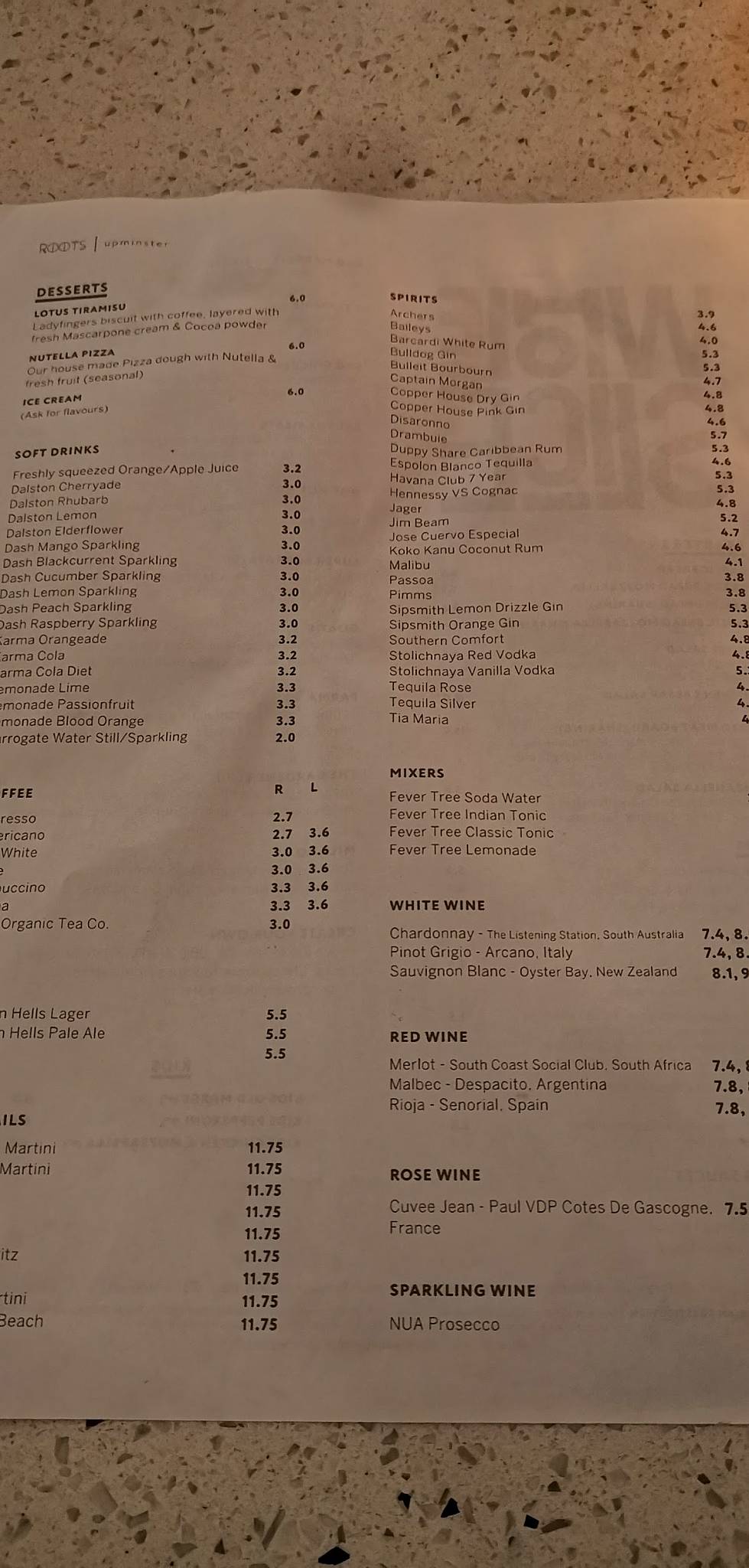 Menu at Roots x Wholeslice restaurant, Upminster, 38 Corbets Tey Rd
