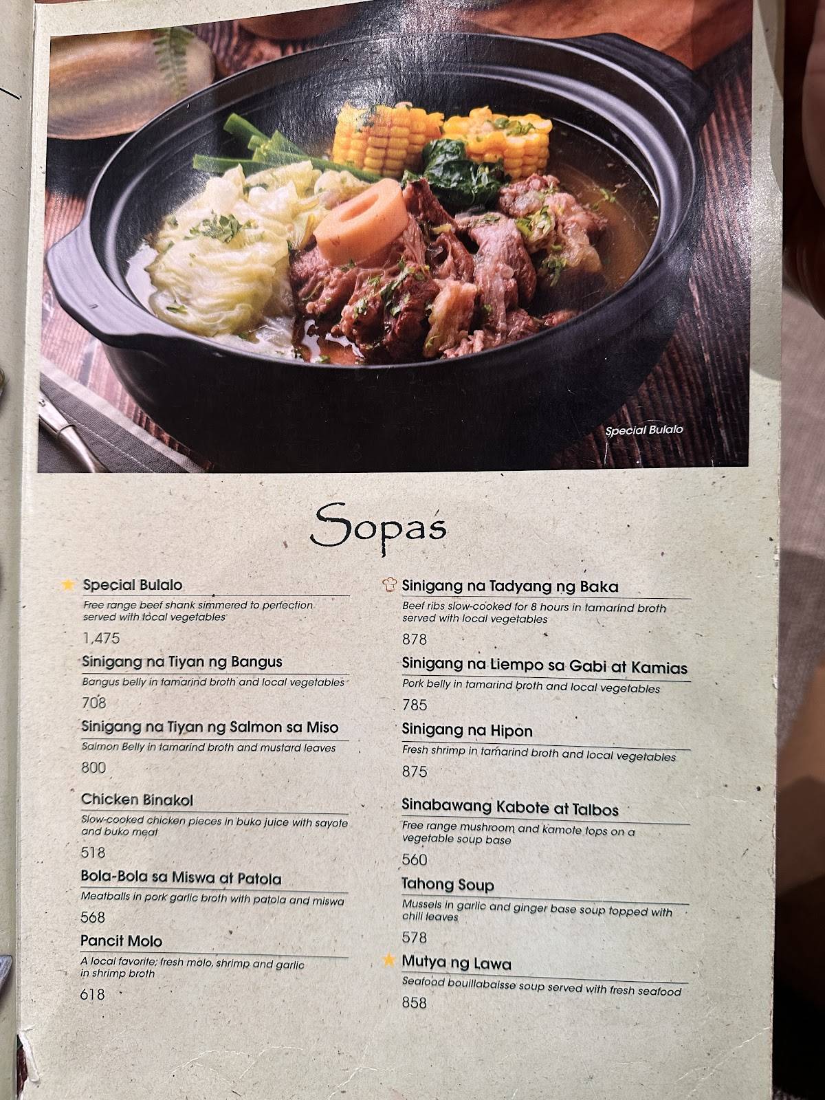 Menu at Rosario, Pamanang Panlasa restaurant, Tagaytay