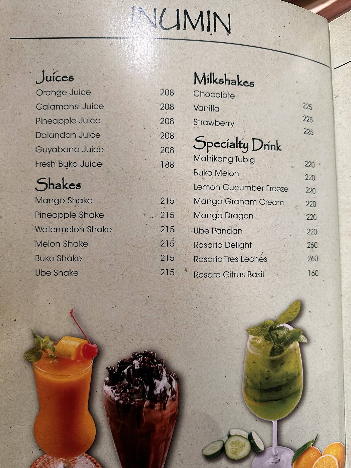 Menu at Rosario, Pamanang Panlasa restaurant, Tagaytay