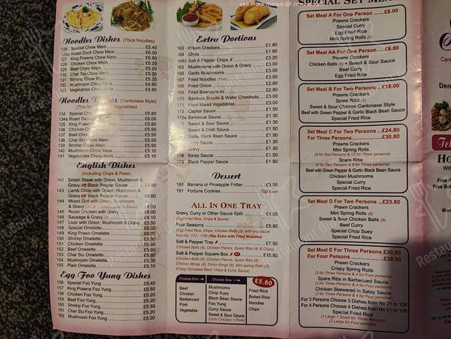 Menu at Rose Cottage Chinese, Doncaster