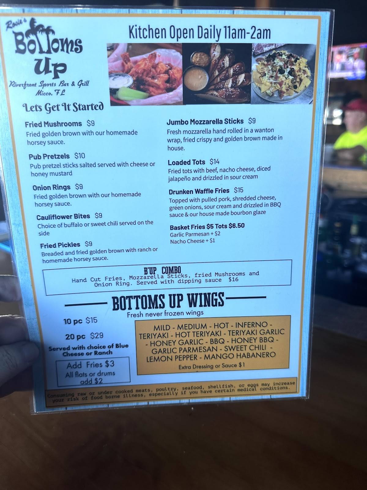 Menu at Rosie's Bottoms Up pub & bar, Sebastian