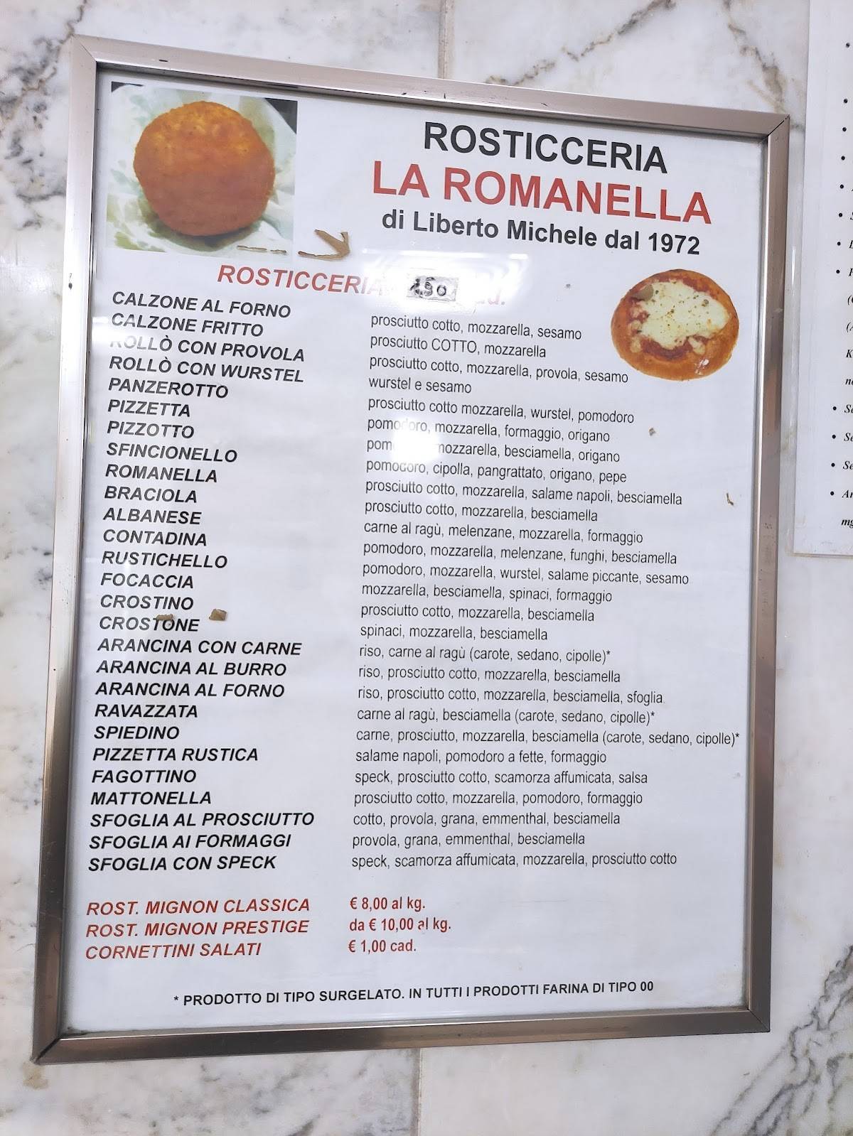 Menu at Rosticceria La Romanella fast food, Palermo