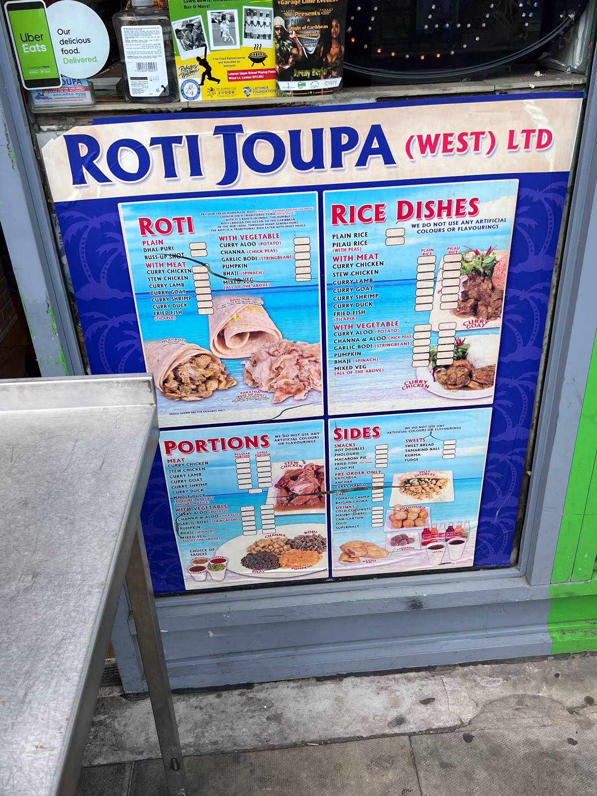 Menu at Roti Joupa Shepherd’s Bush restaurant, London, 58 Goldhawk Rd