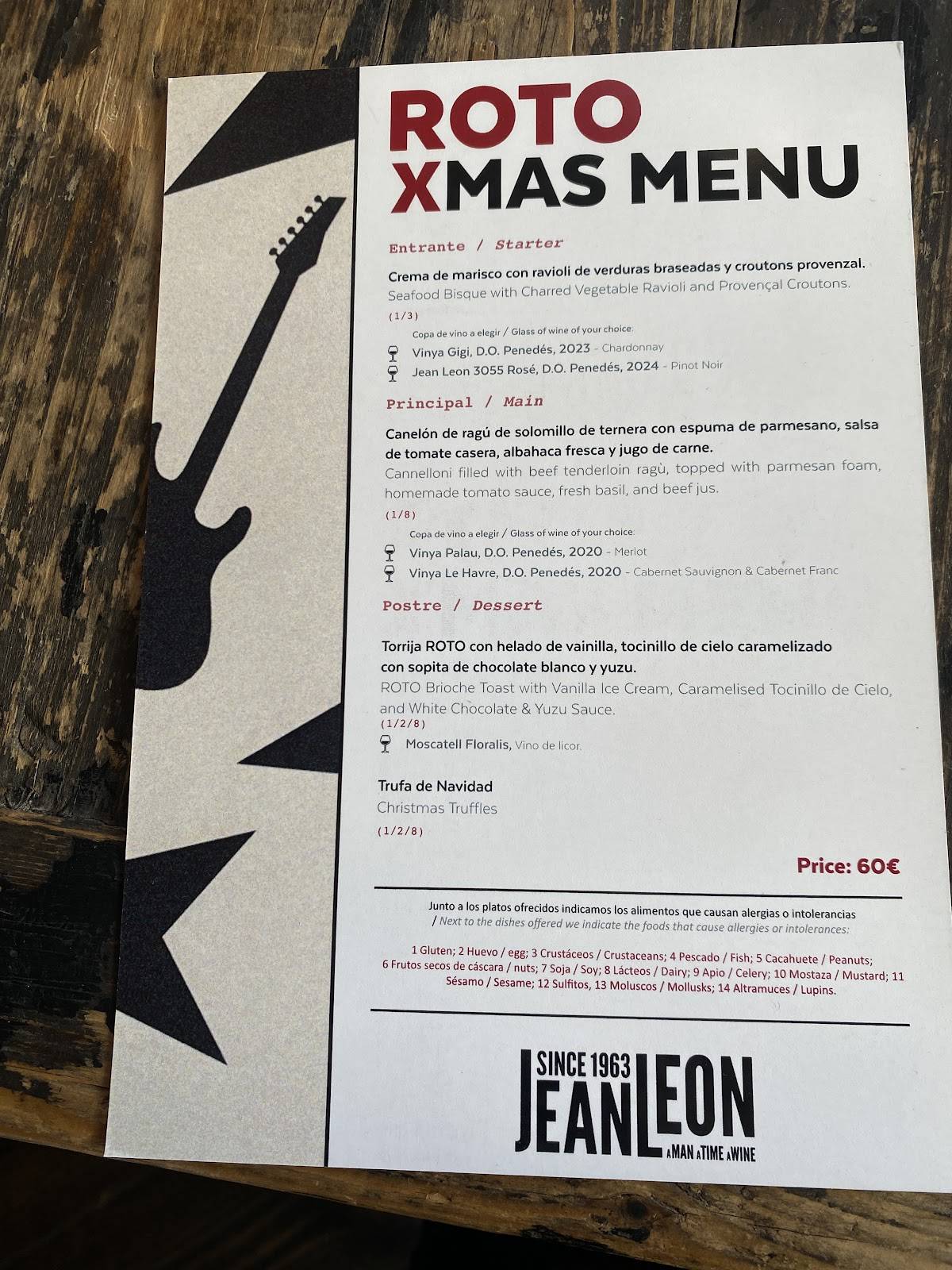Menu at Roto restaurant, Ibiza