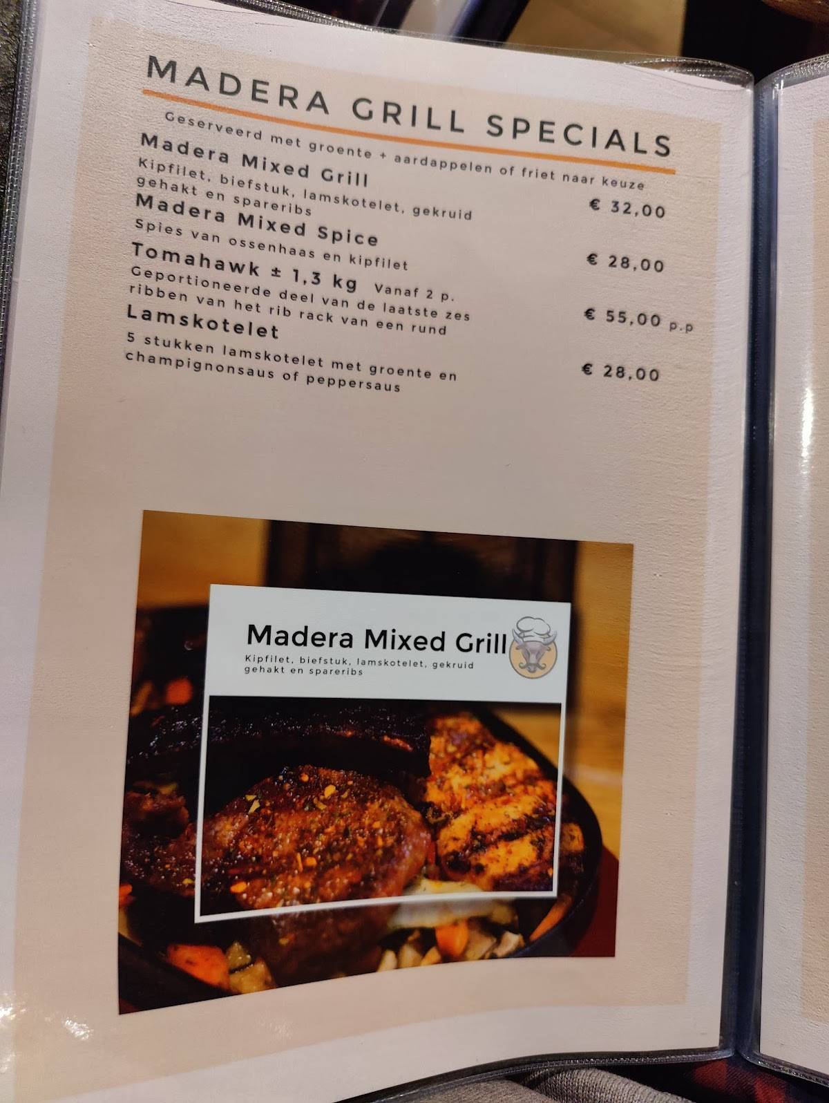 Menu at Madera House restaurant, Rotterdam