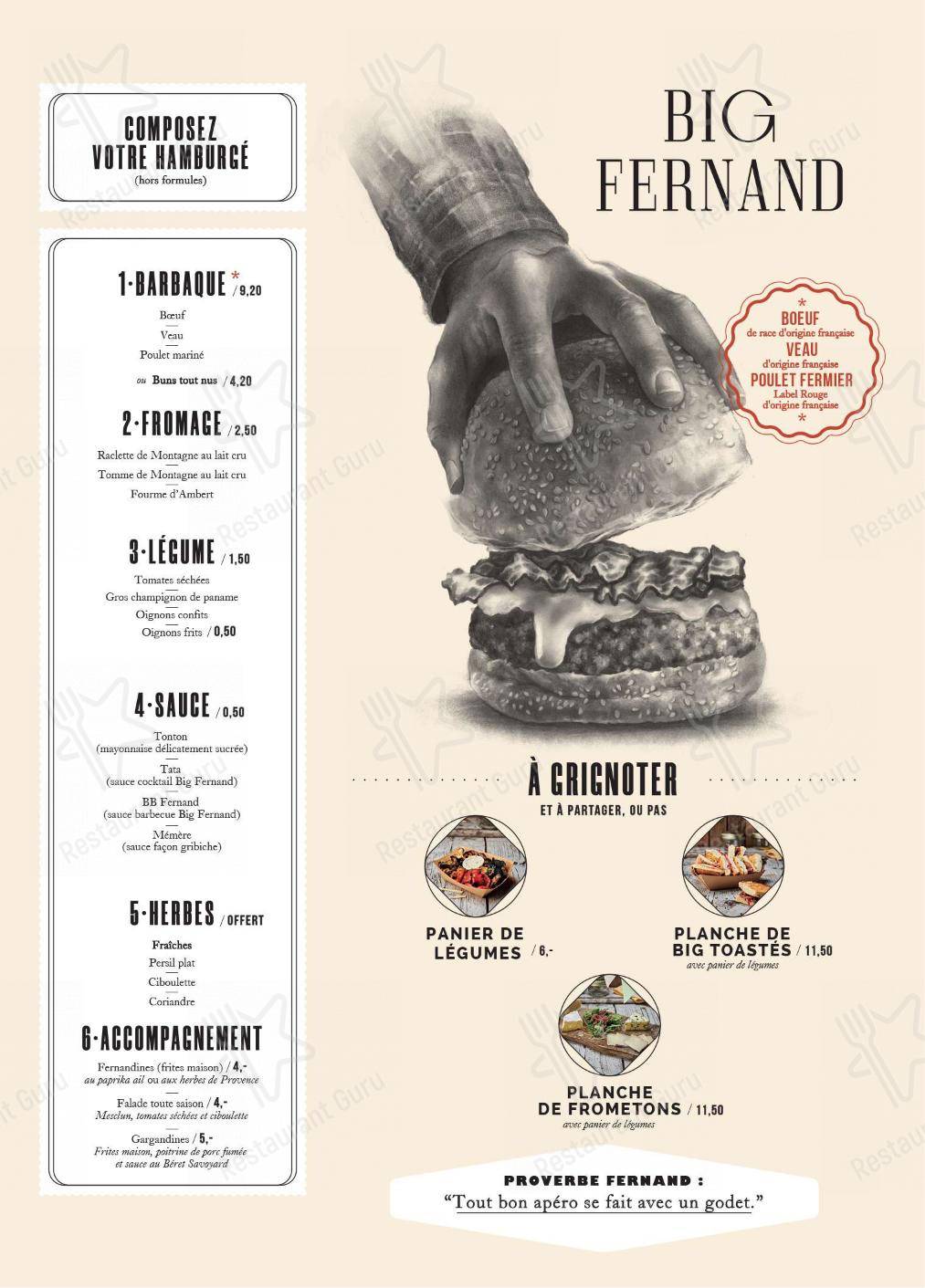 Menu au Big Fernand restaurant, Rouen