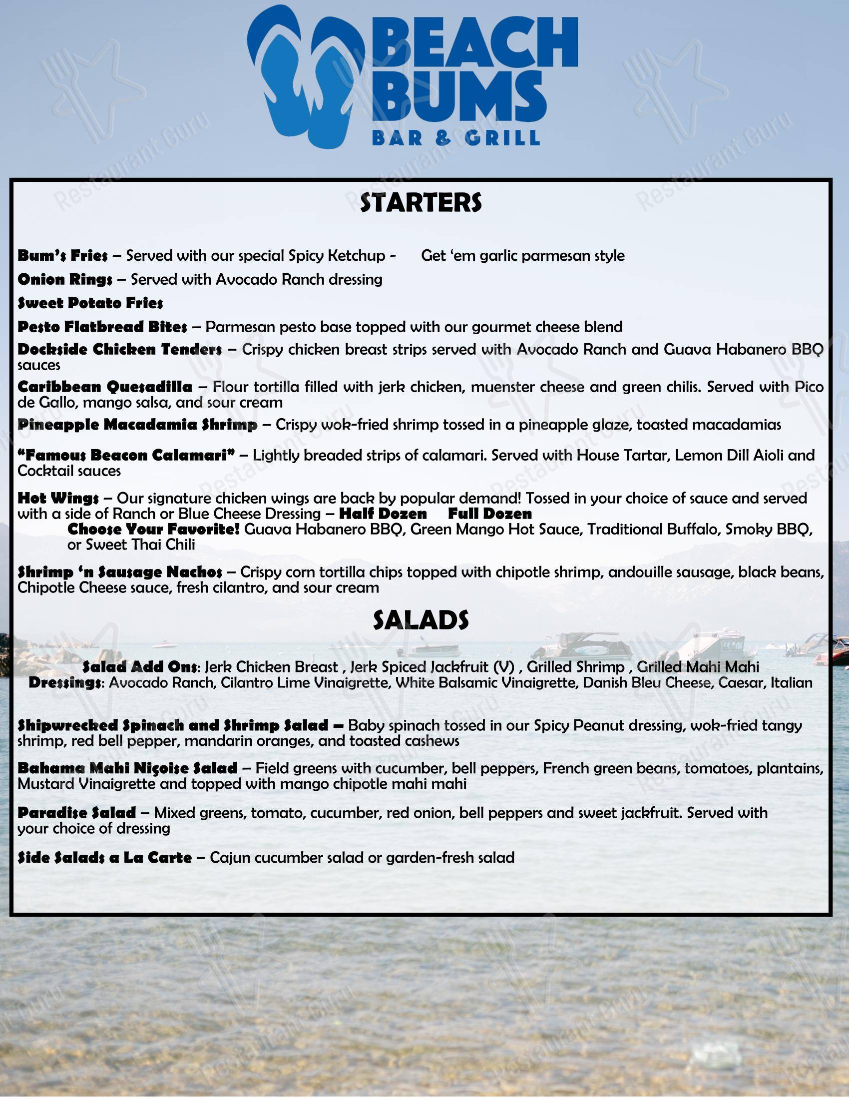 Menu at Round Hill Pines Beach Resort restaurant, Round Hill Village