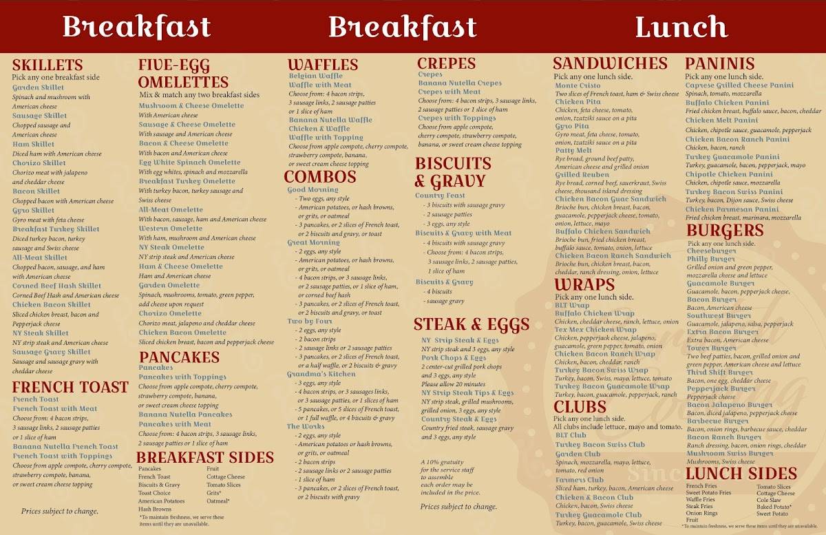 Menu at Round the Clock Schererville restaurant, Schererville
