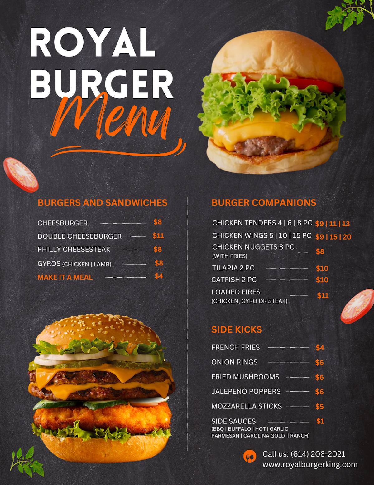 Carta del restaurante Royal Burger, Columbus, Sullivant Ave