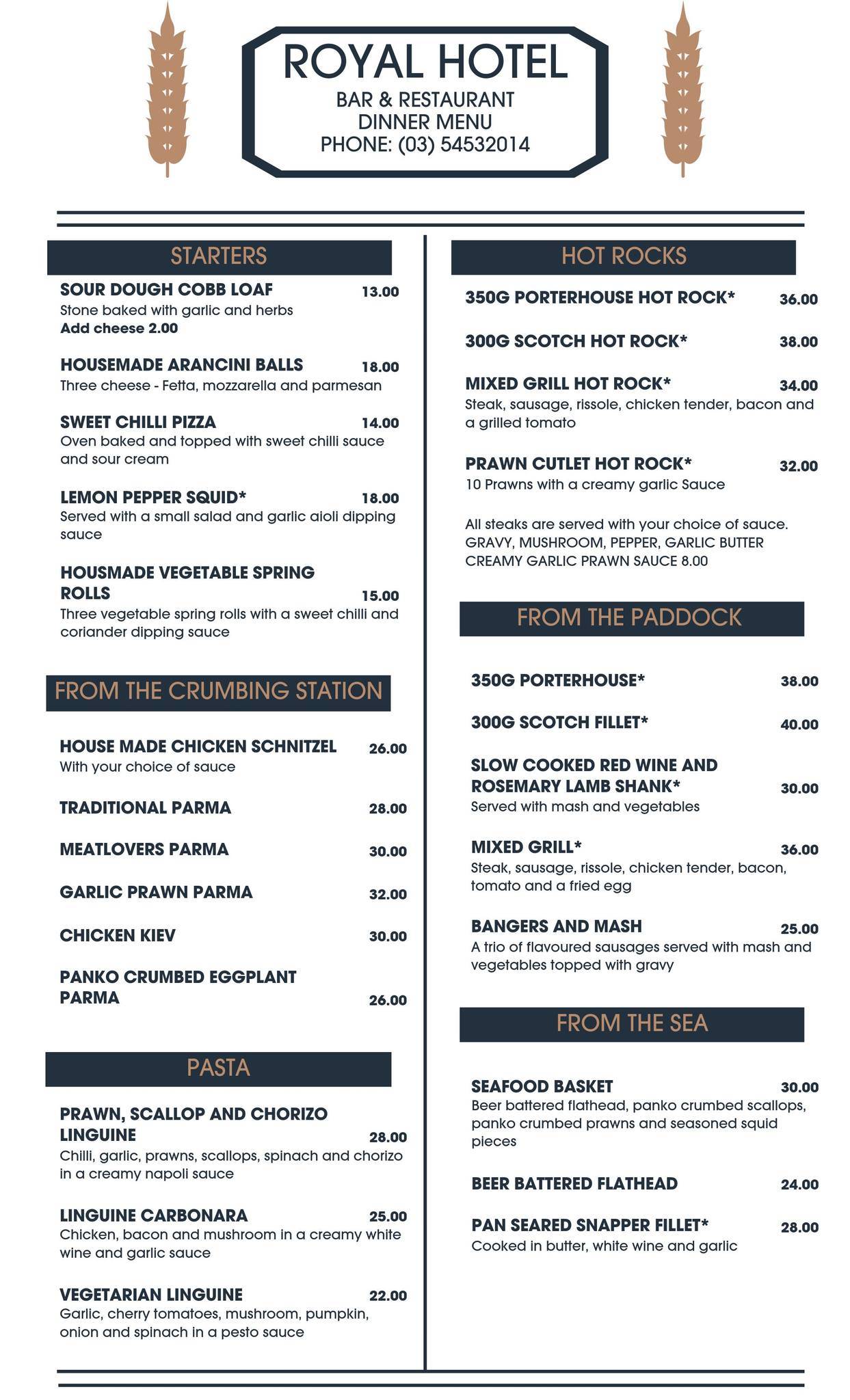 Menu at Royal Hotel pub & bar, Barham